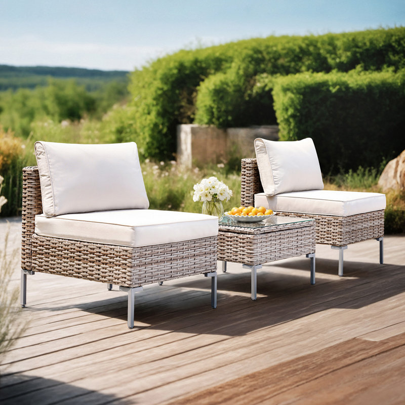 Latitude Run® Aldos 3 Piece All-Weather Patio Furniture Set with Table ...