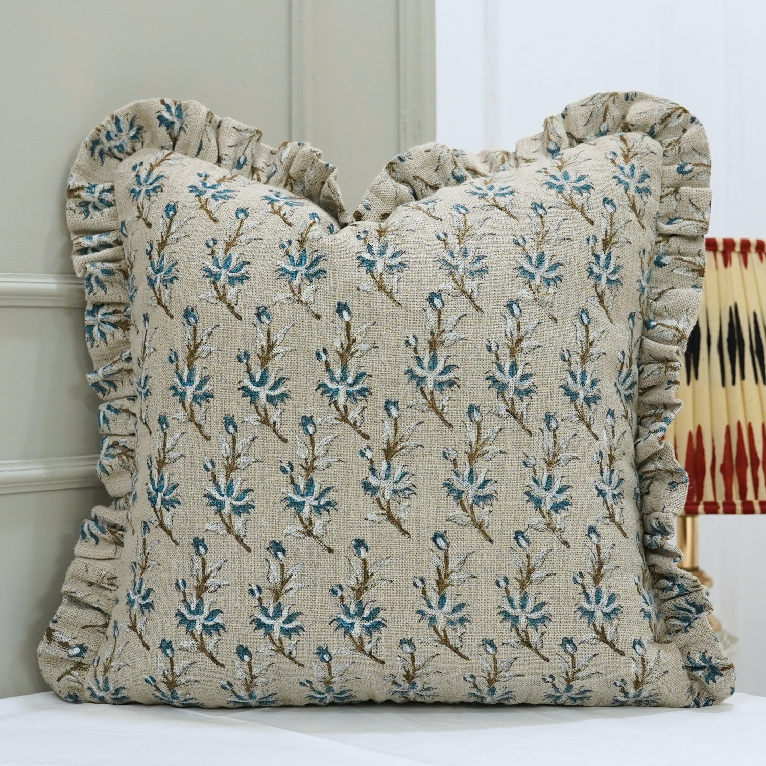 Fabdivine Both Side Frill Decorative Blue Linen Fabric, Block Print ...