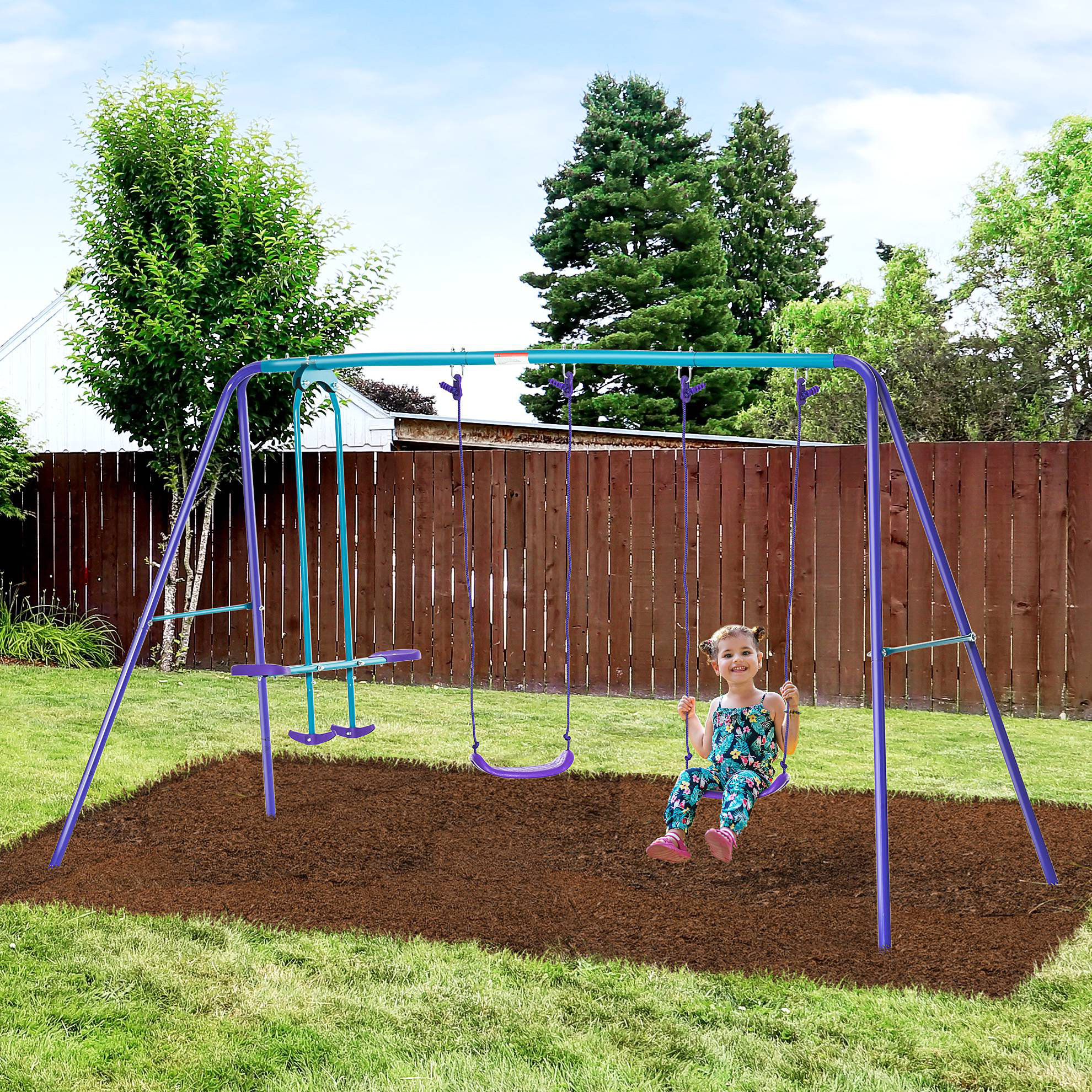 Freeport Park® Metal Swing Set With Glider, Two Swing Seats And ...