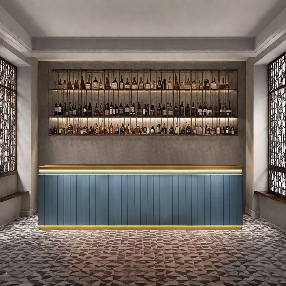 KPXU Bar Counter Rustic Style Bar Front Desk with Storage and Bar ...