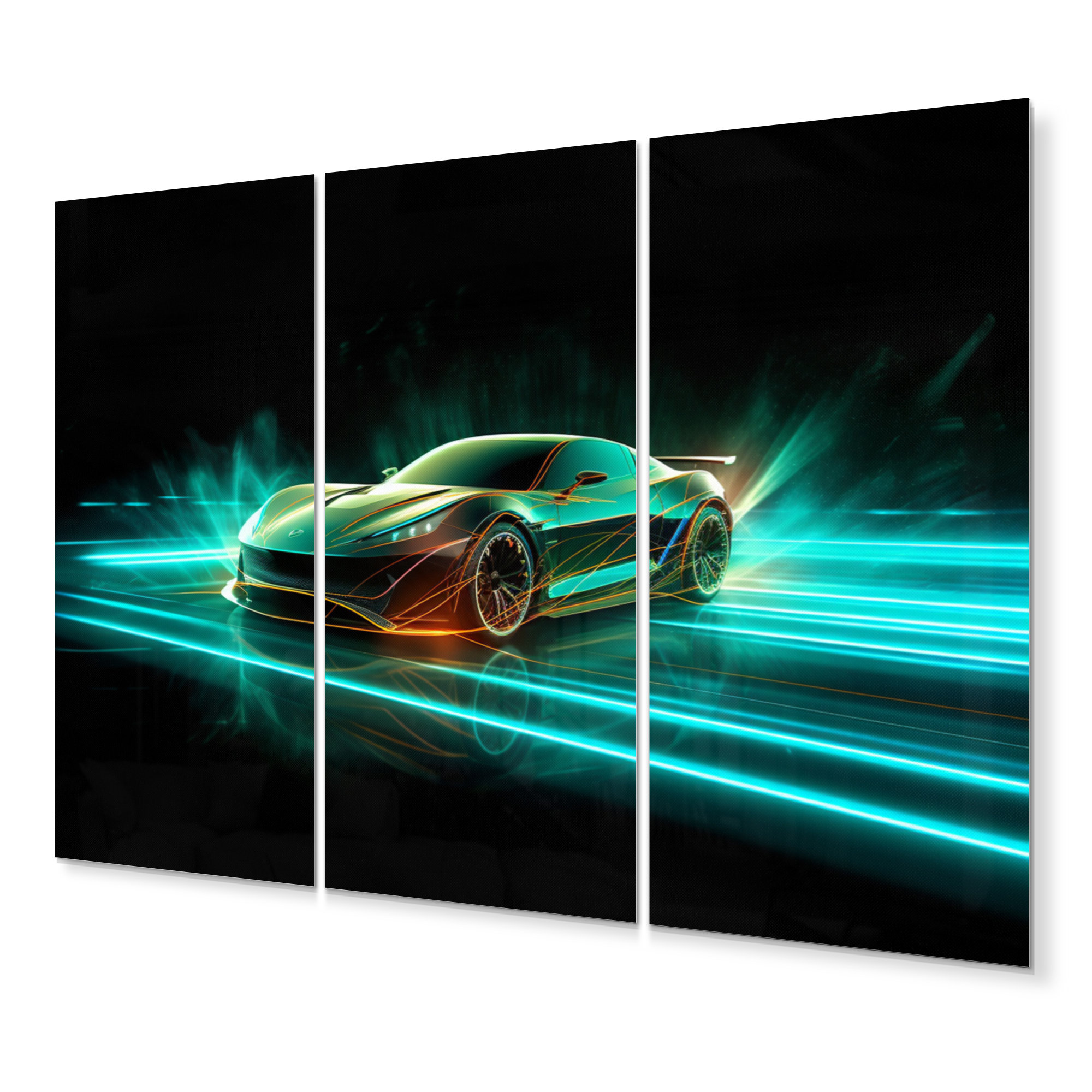 DesignArt Teal Neon Exotic Car III Transportation Wall Decor on Metal ...