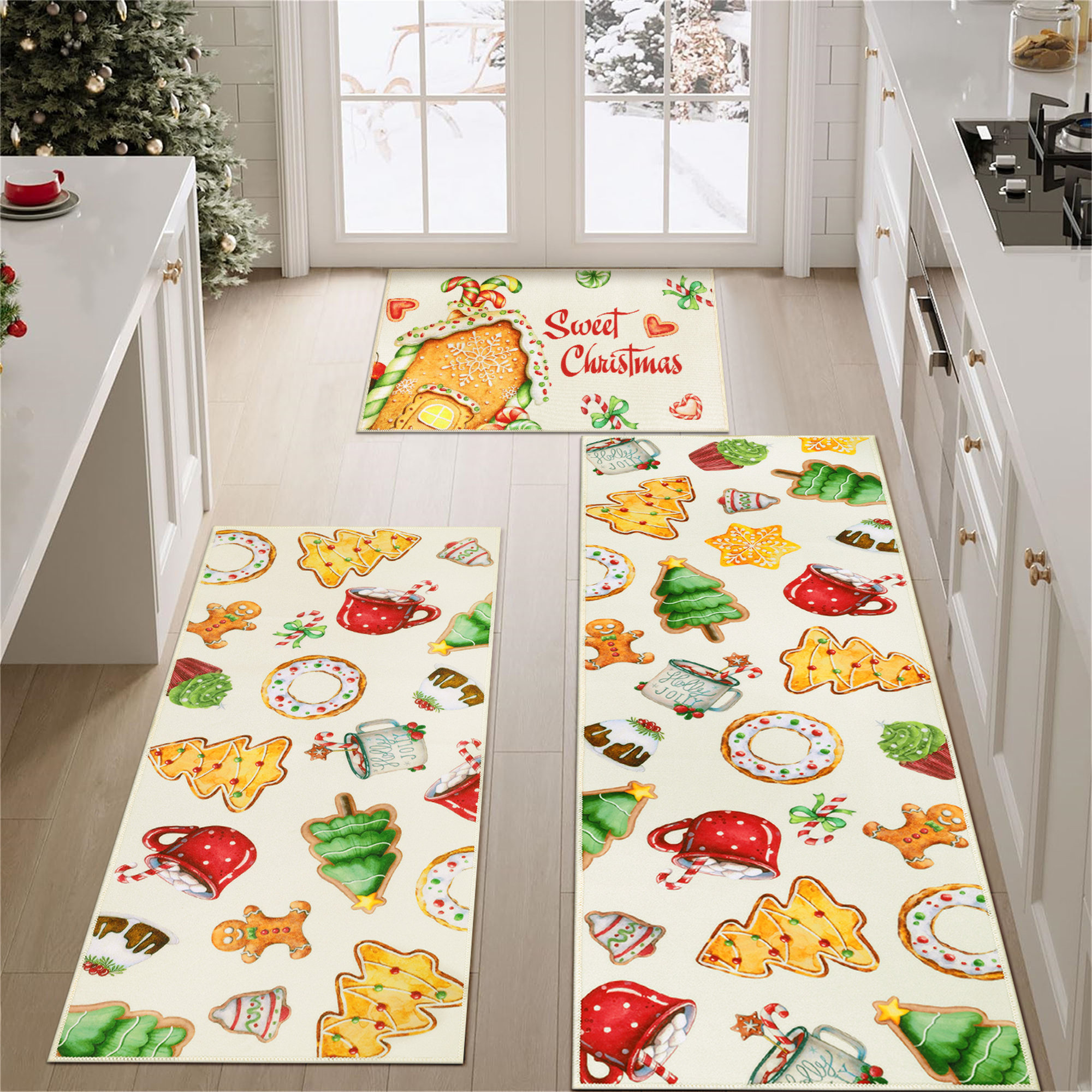 The Holiday Aisle® Christmas Kitchen Rug Set | Wayfair