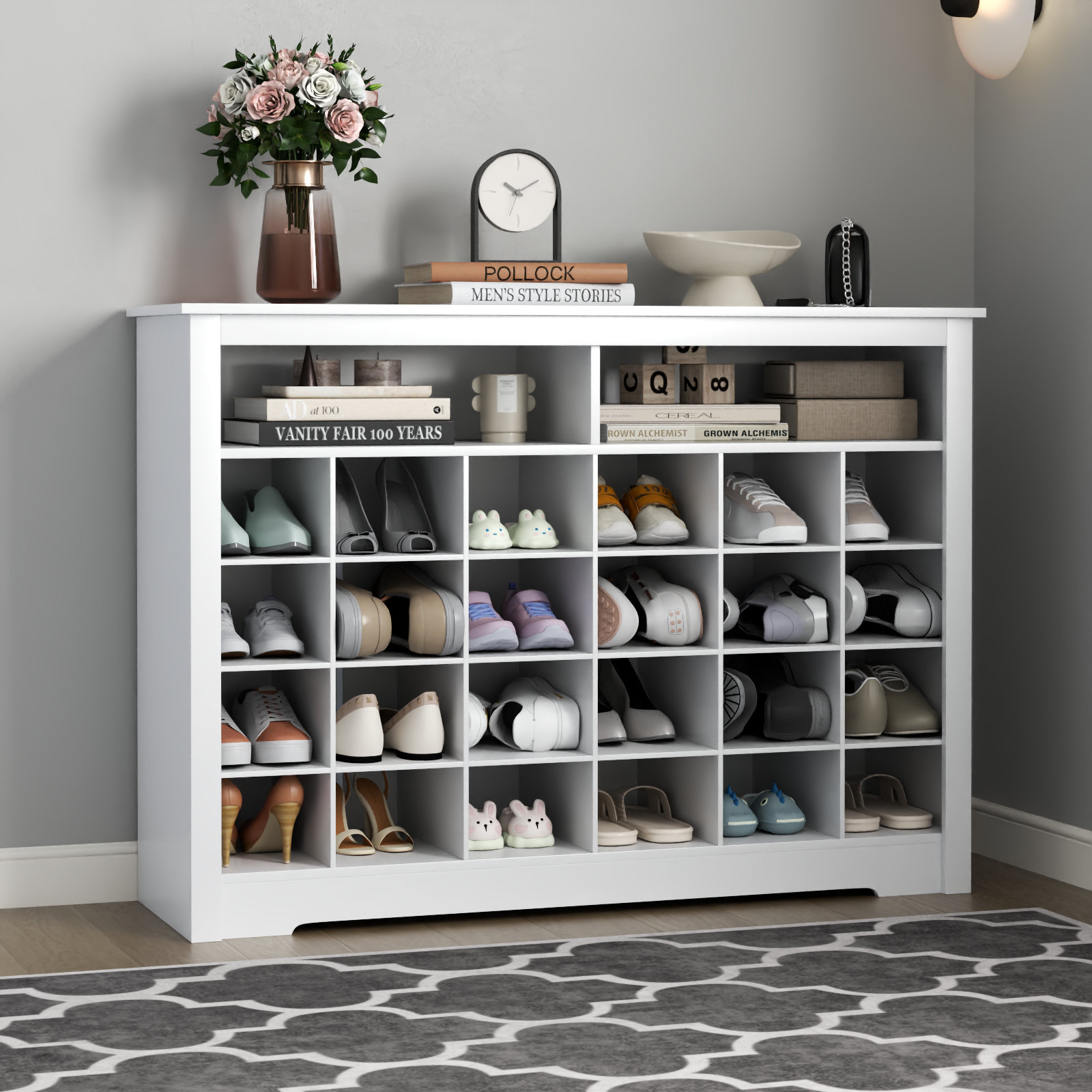 Red Barrel Studio 5-Tier Shoe Storage Cabinet, White Freestanding Shoe ...