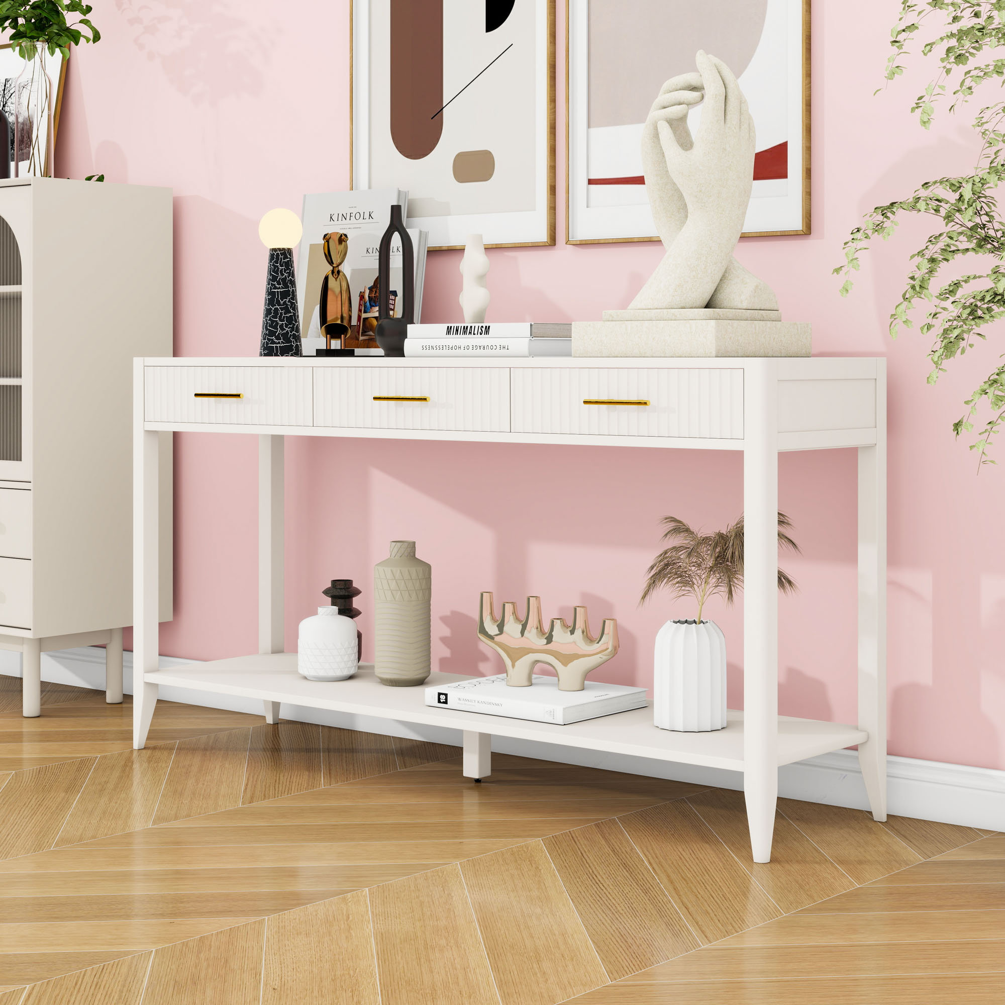 Alcott Hill® Modern Console Table with Storage Drawers, Wavy Design and ...