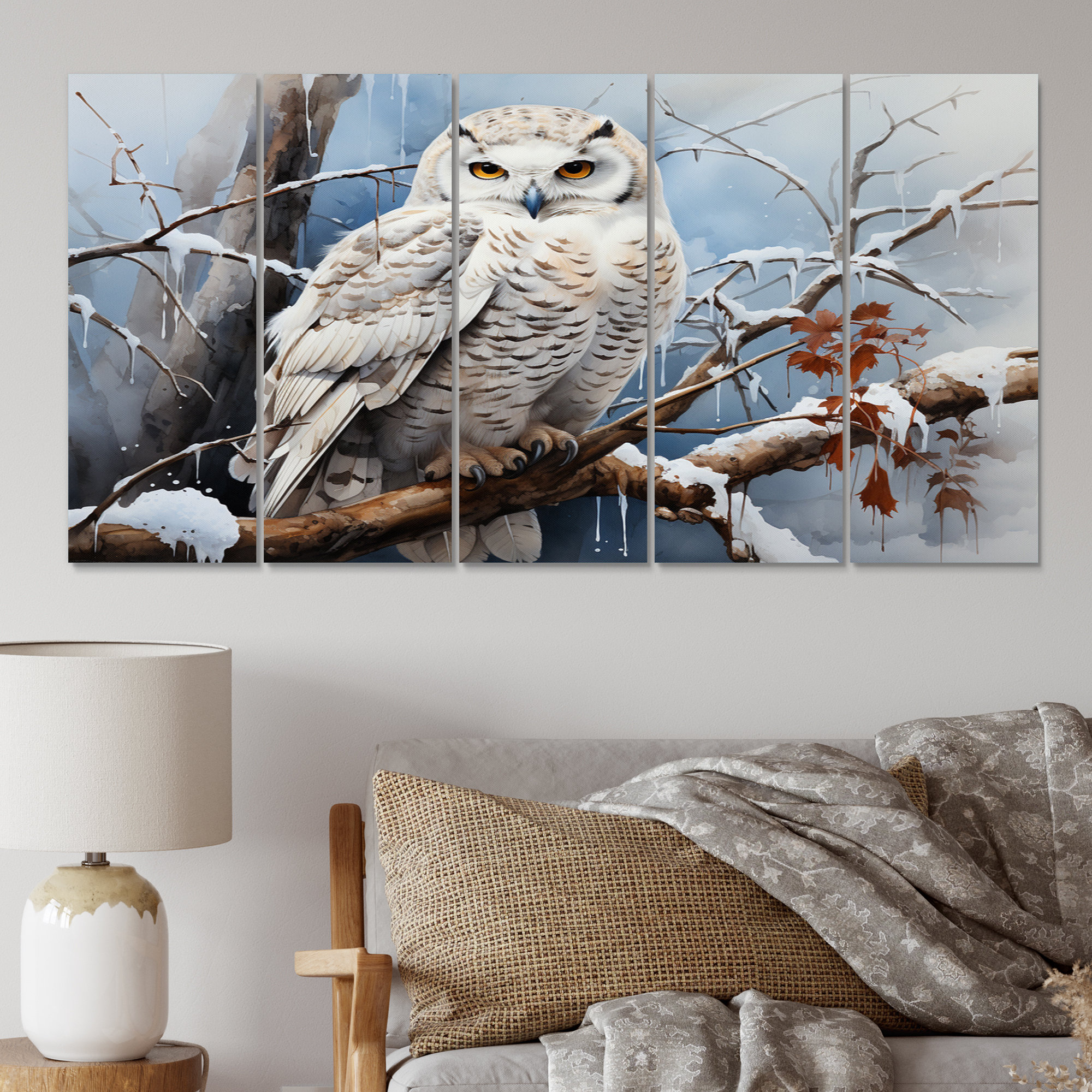 Millwood Pines Winter Snowy Owl Landscape - Animals Canvas Wall Art - 5 ...