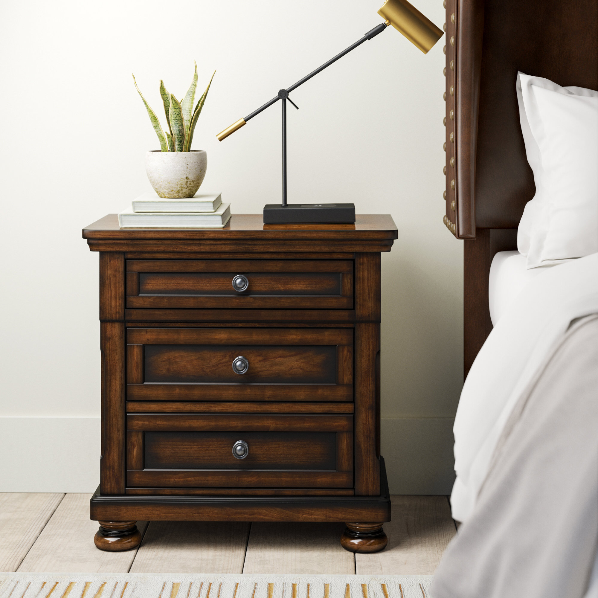 Lark Manor Audell 3 - Drawer Nightstand in Walnut & Reviews - Wayfair ...