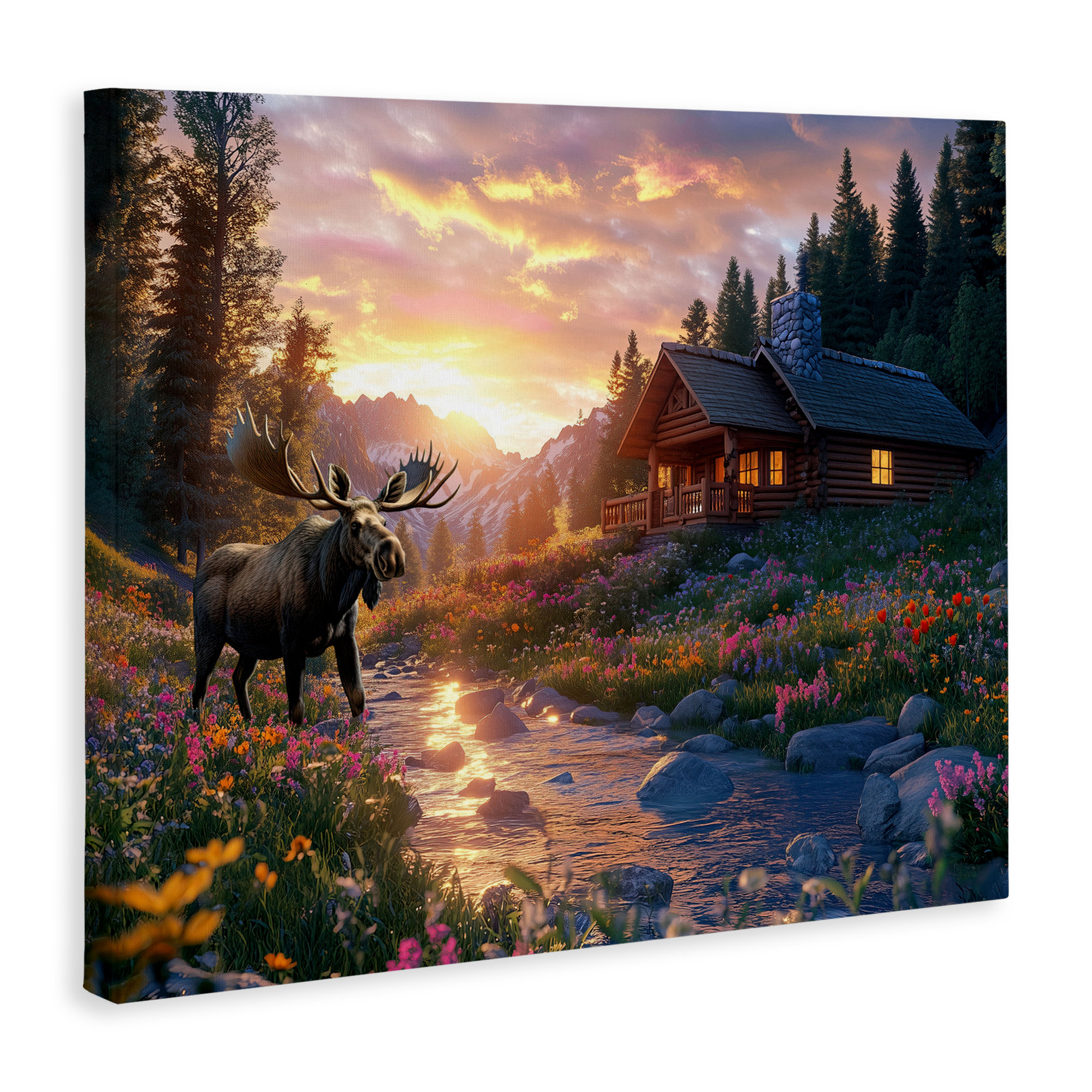 Union Rustic Cozy Cabin Moose Visit Canvas, design by Jim Baldwin | Wayfair