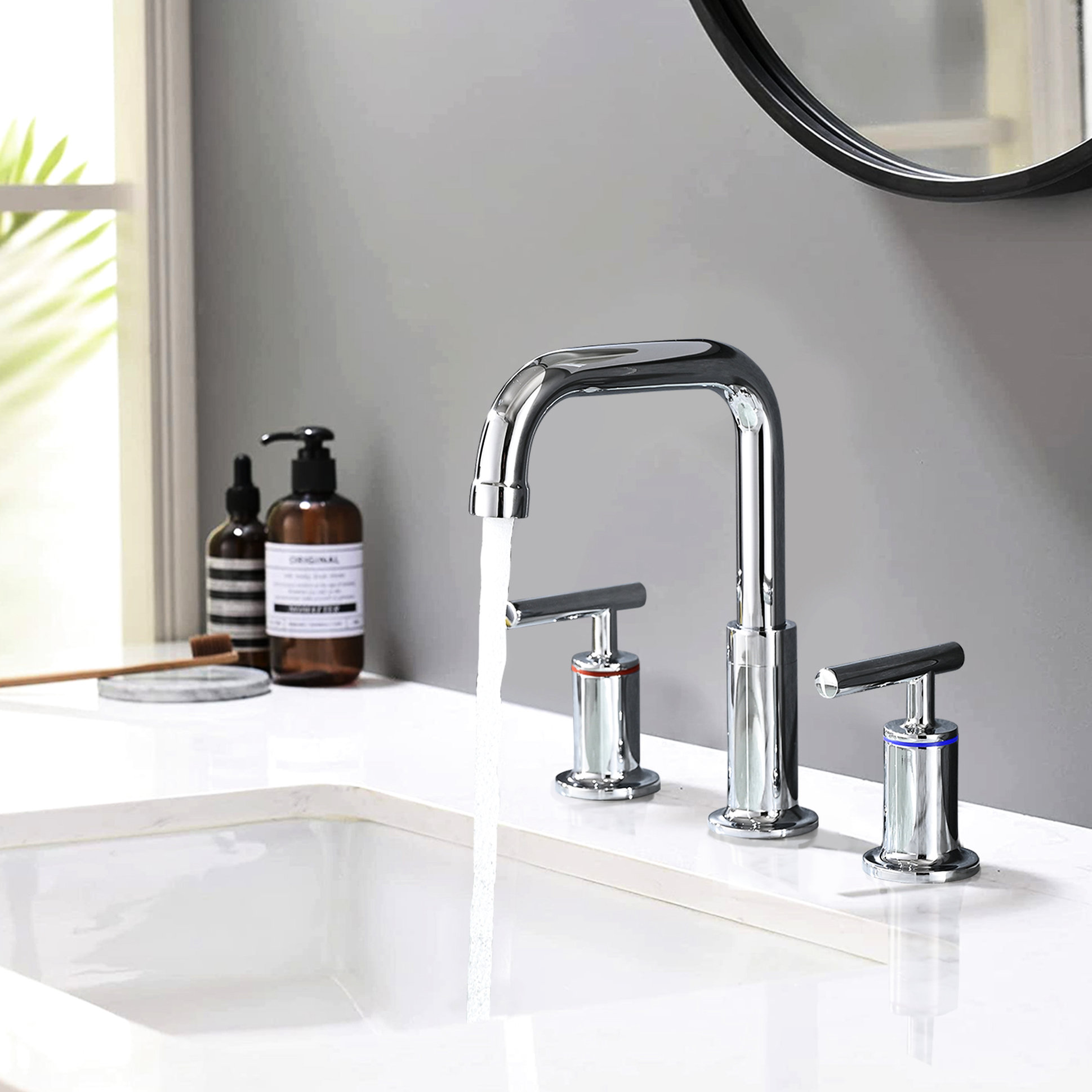 Wovilo Bathroom Tap In - 8 In. Widespread, Double Handle, Ceramic Disc ...