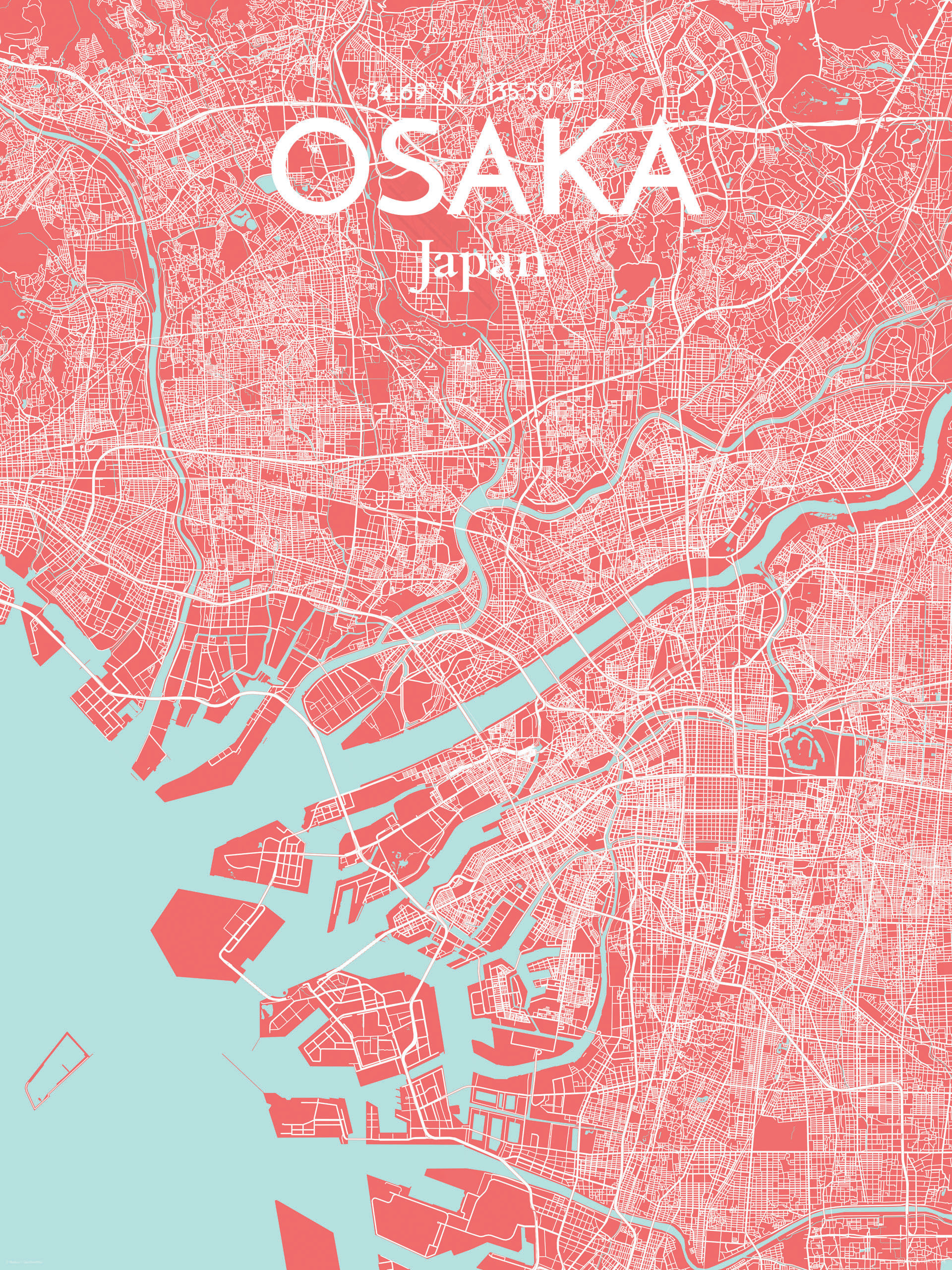 OurPoster.com 'Osaka City Map' Graphic Art Print Poster in Maritime ...