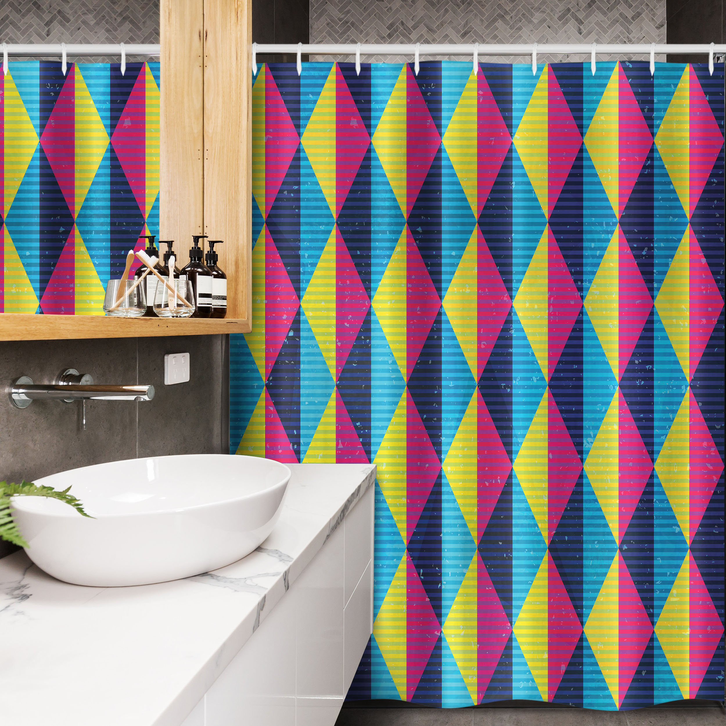 East Urban Home Wrought Studio™ Stall Shower Curtain Sixties Triangle ...