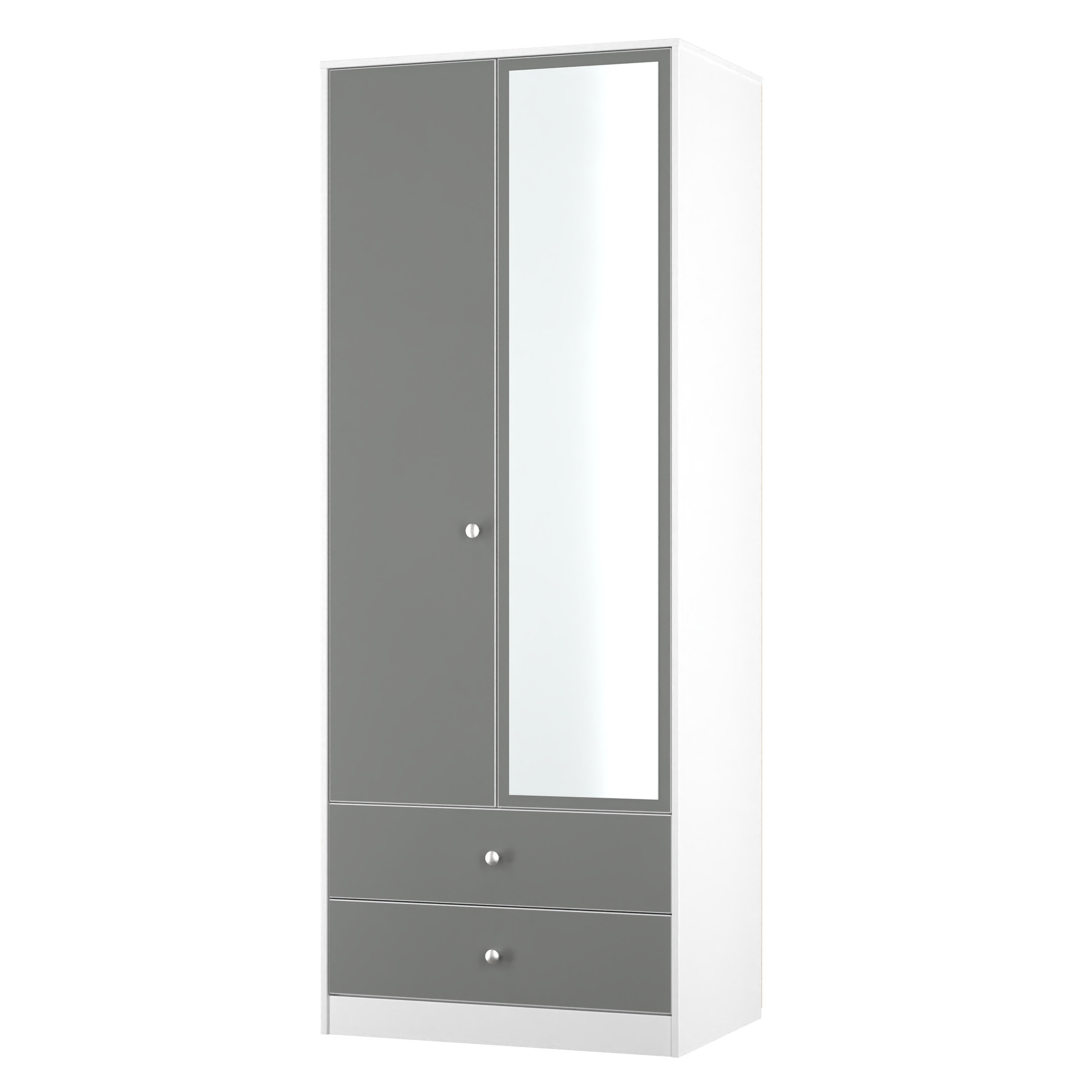 Latitude Run Bhargavi Tall 2 Door 2drw Mirrored Robe in White Matt ...