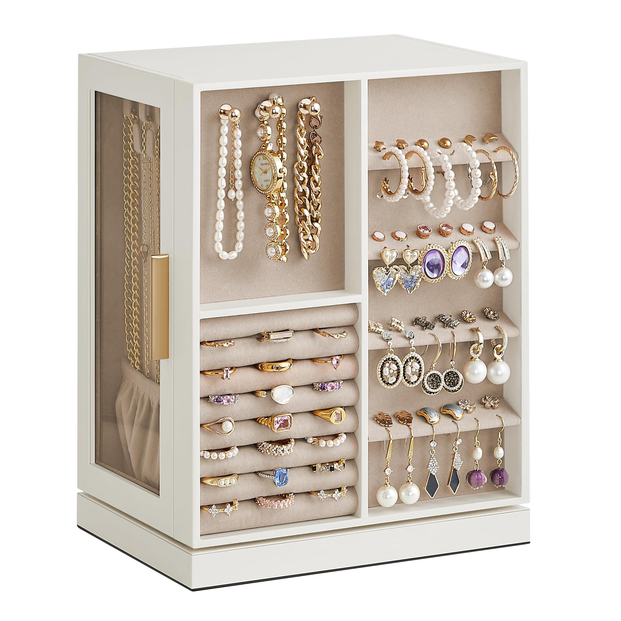 Latitude Run® 360° Rotating Jewelry Storage Box With 5 Drawers, Glass ...