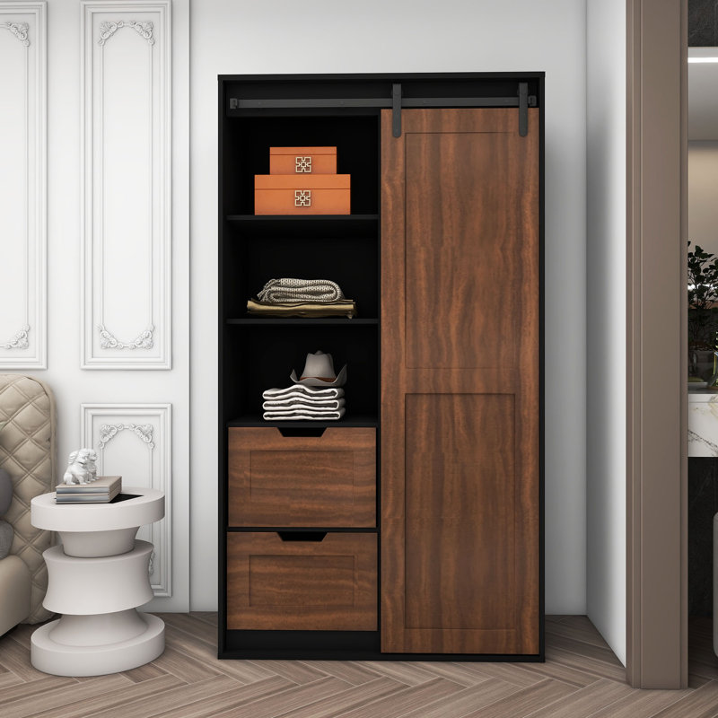 Latitude Run® Wardrobe Cabinet with Clothes Hanging Rod and Drawers ...