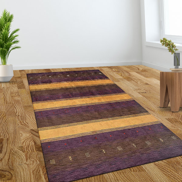 Foundry Select Starine Handmade Hand-Knotted Wool Purple Gold Rug | Wayfair