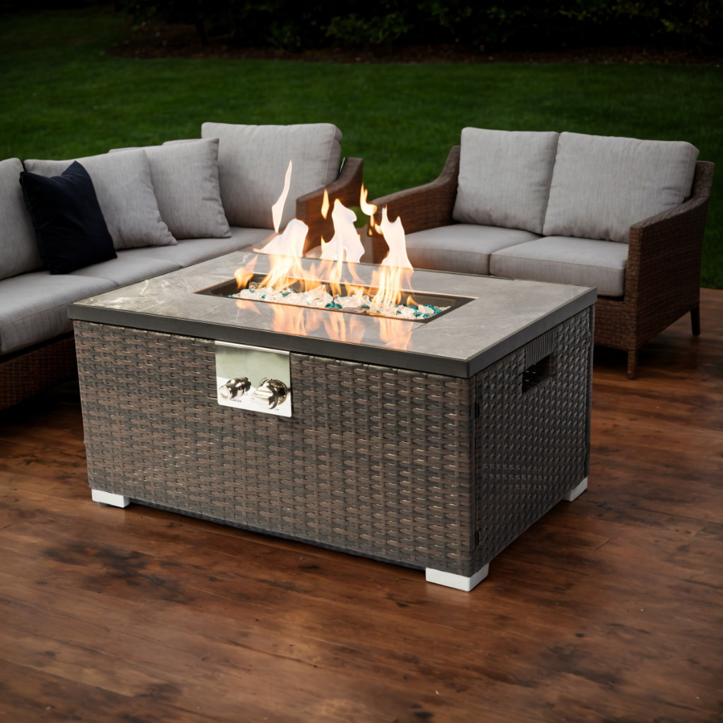 Latitude Run® 32 In. Rectangular Rattan Propane Fire Pit Table For ...