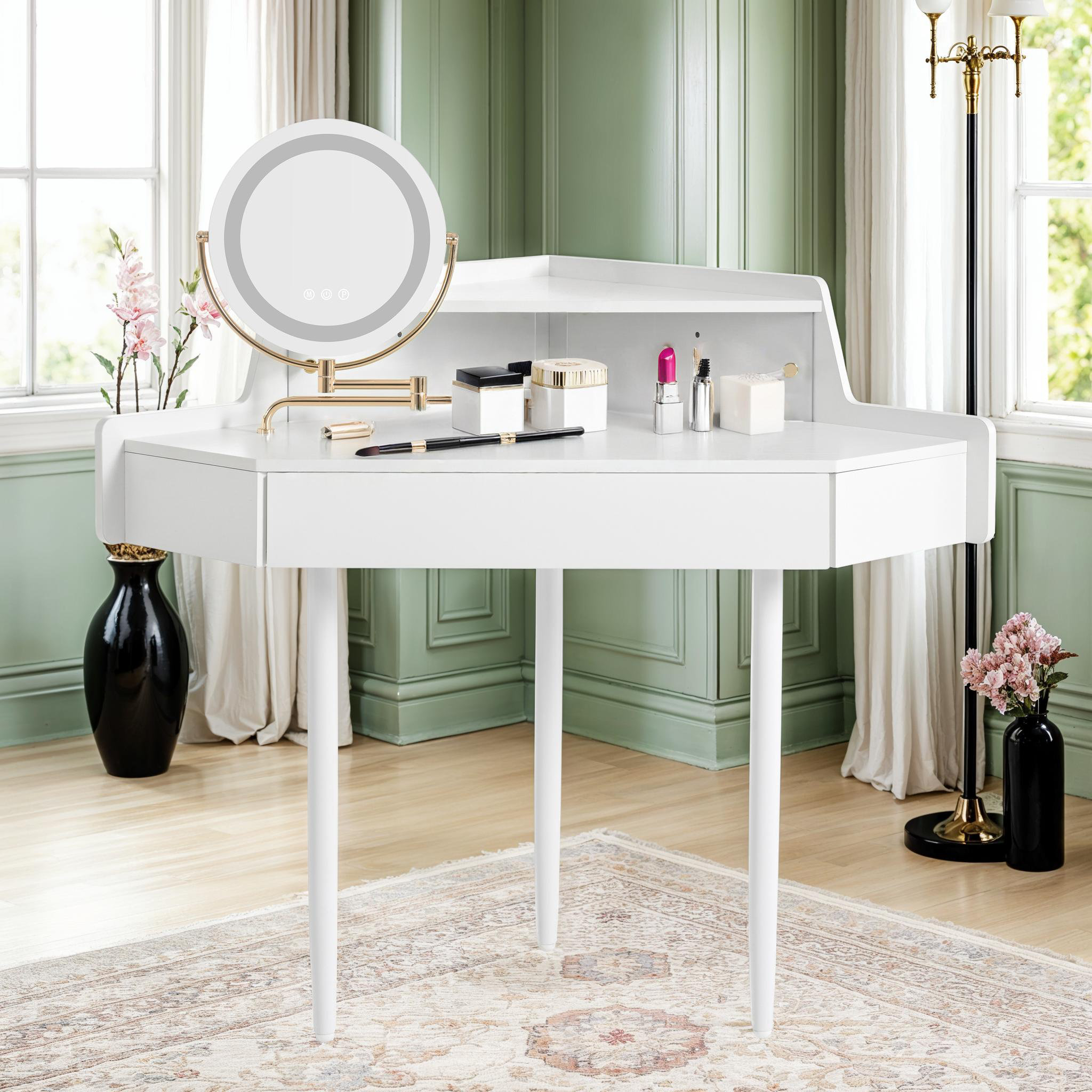 corner vanity table white