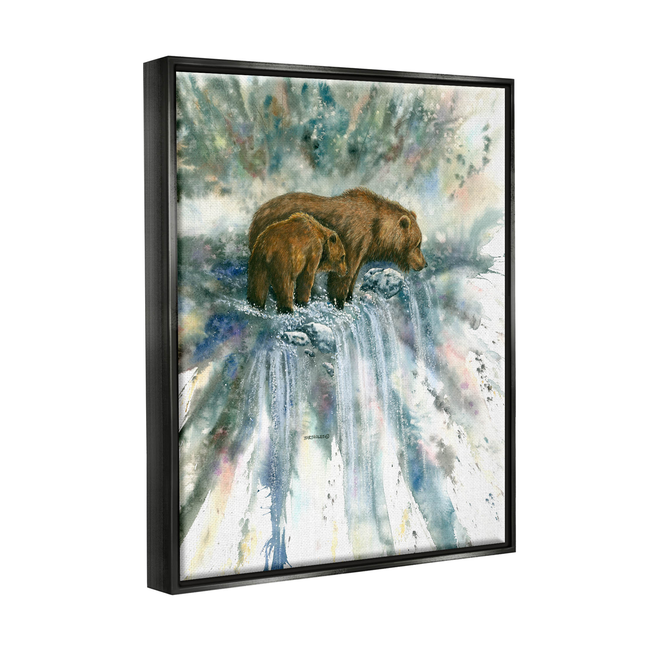 Millwood Pines Two Bears Waterfall Nature Framed On Canvas by Dave ...