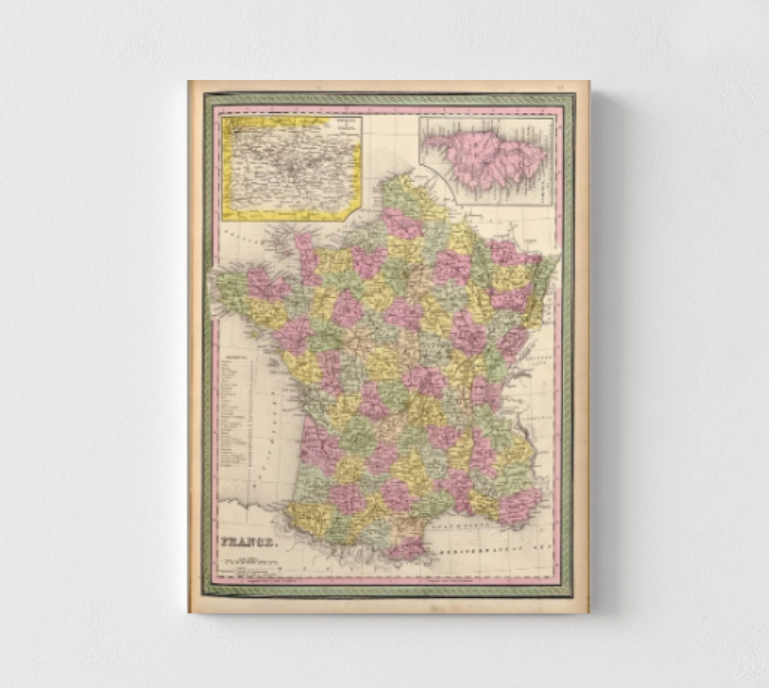 WeFrameArt France 1849, Antique French Map, Chalet Remodel Idea, Rustic ...