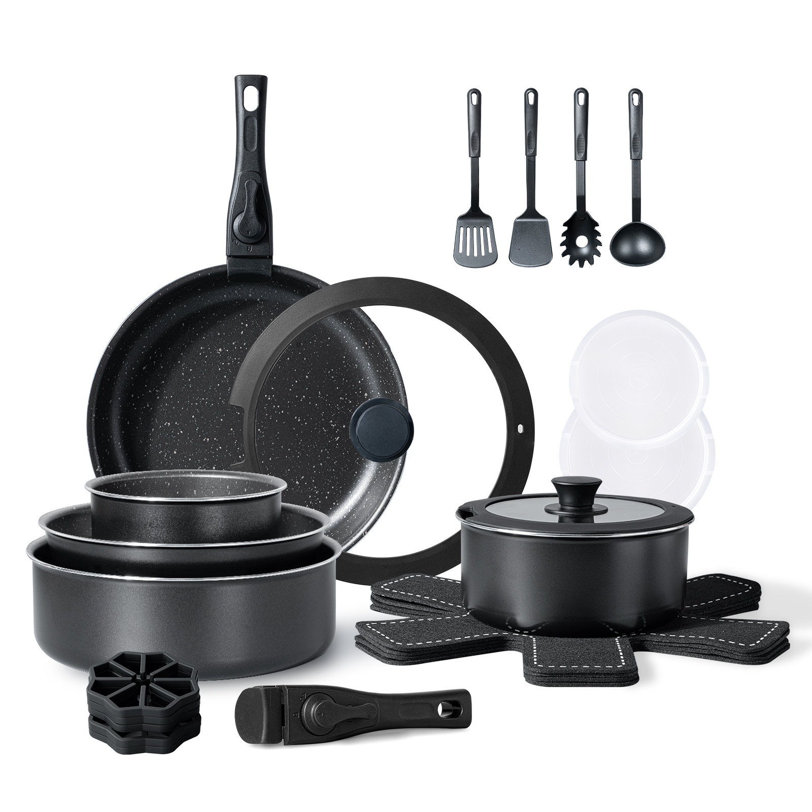 Chef Power 24-Piece Nonstick Cookware Set Removable Handles, Stackable ...