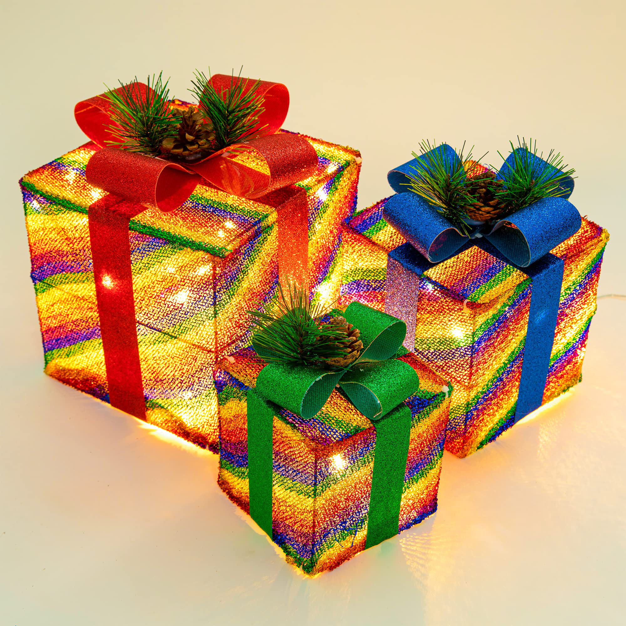 The Holiday Aisle® Set Of 3 Christmas Lighted Gift Boxes Decoration ...