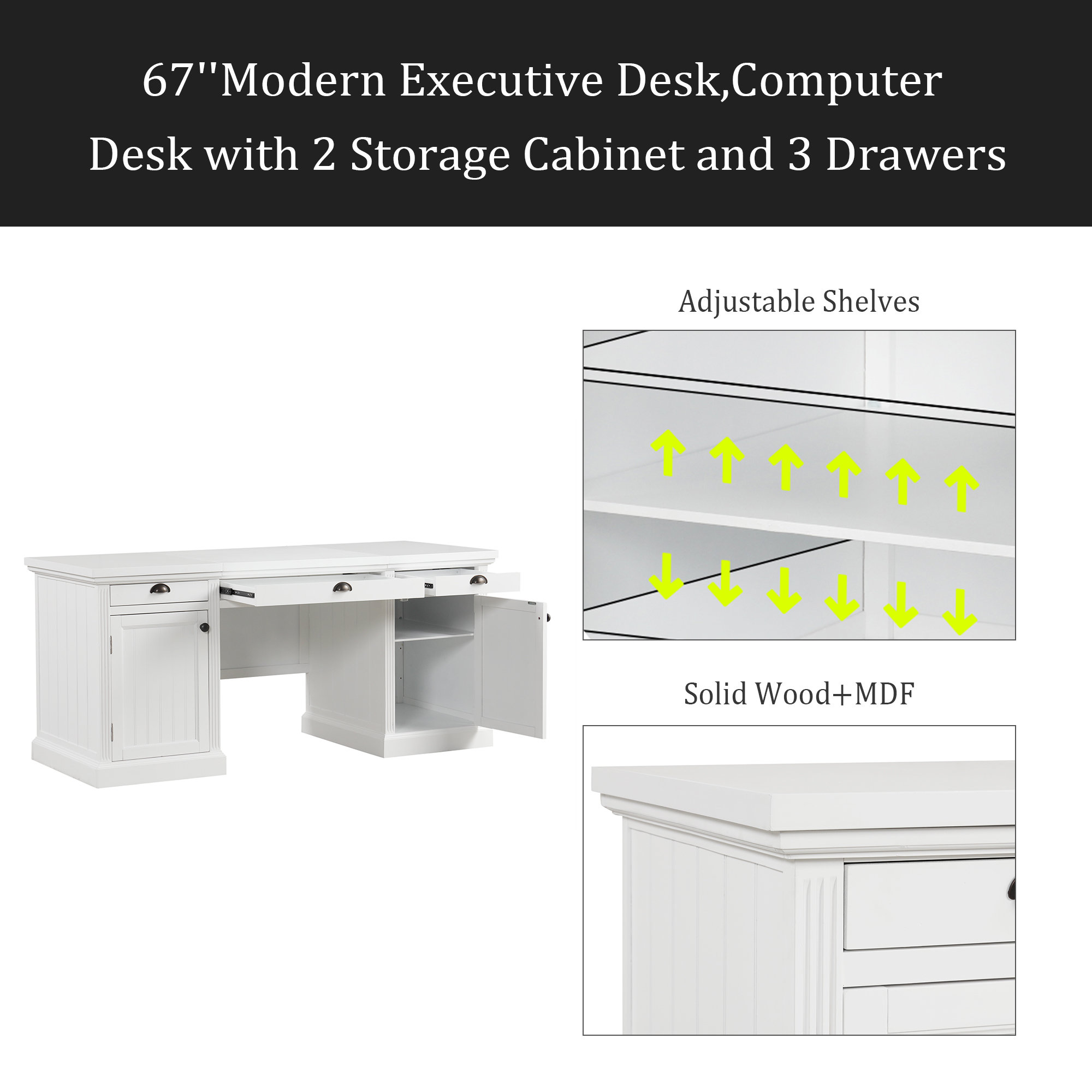 Lark Manor™ 67''Modern Executive Desk,Computer Desk With 2 Storage ...