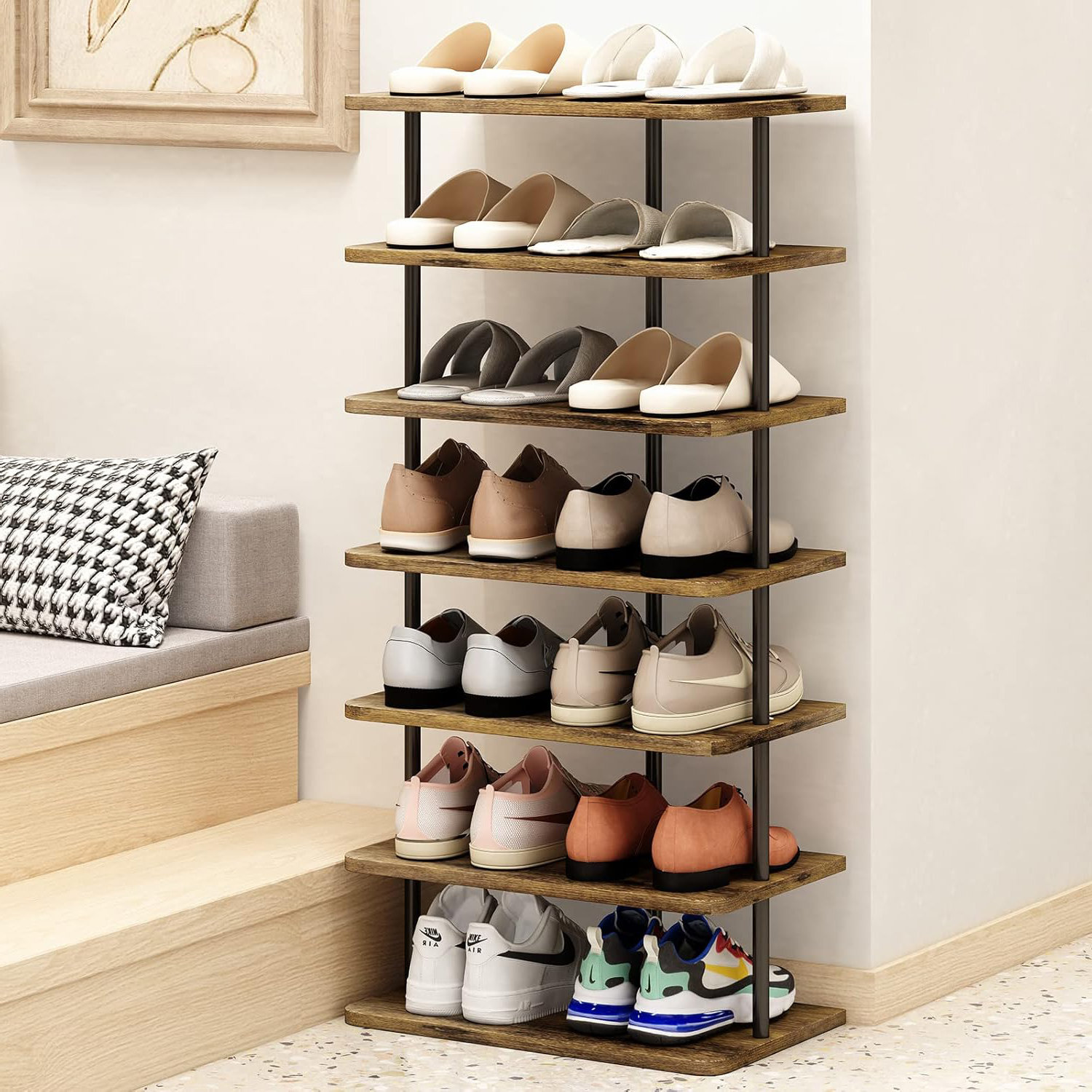 17 Stories Shoe Rack 7 Tier Vertical Storage Organizer Double Row ...