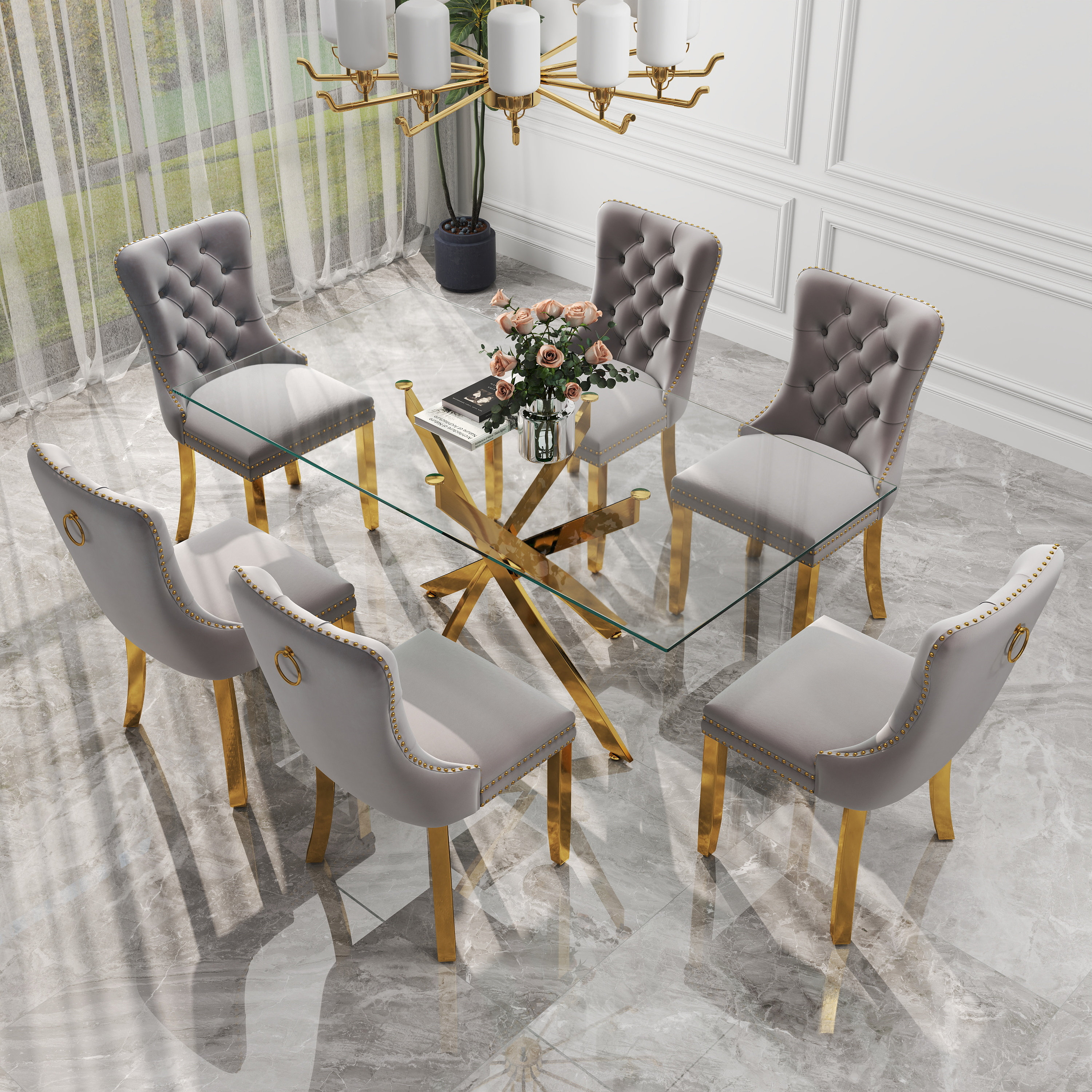 House of Hampton Rectangle Glass Dining Table Set & Reviews - Wayfair ...