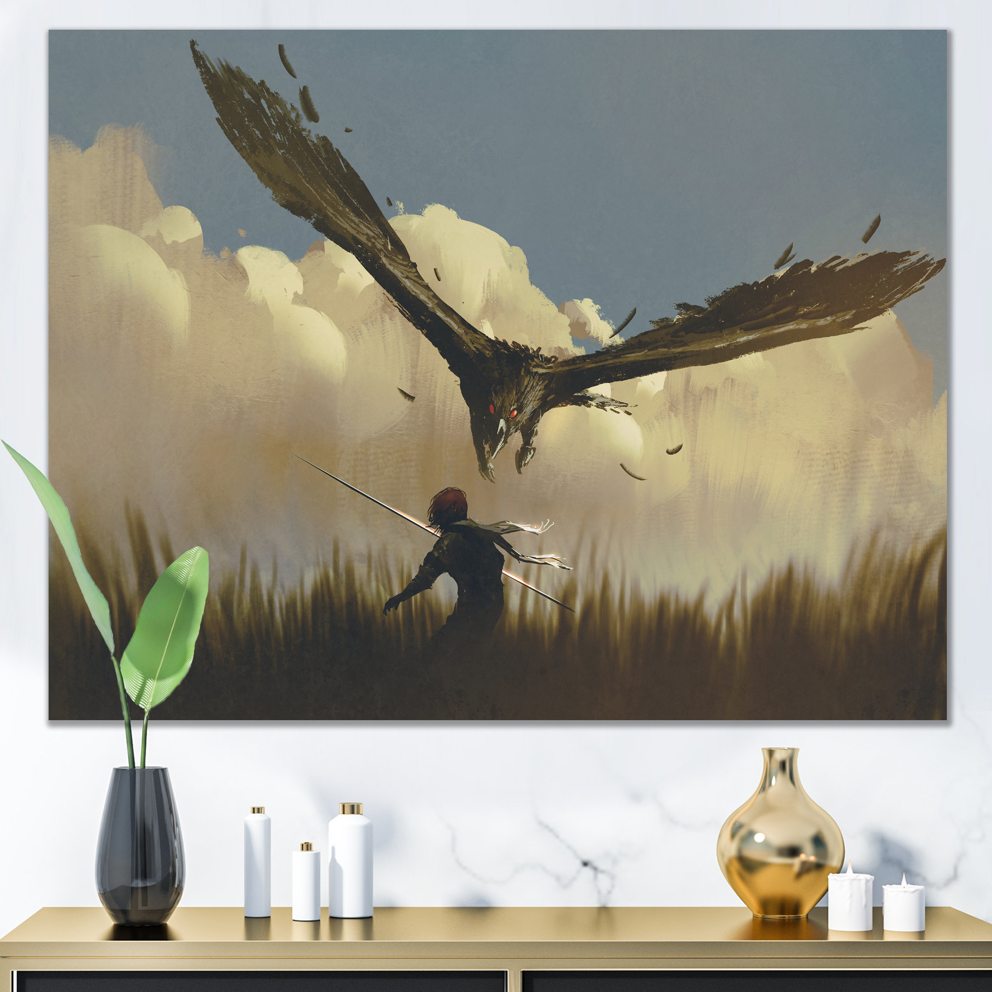 Millwood Pines Video Game Man Versus Eagle - Modern Canvas Art Print ...