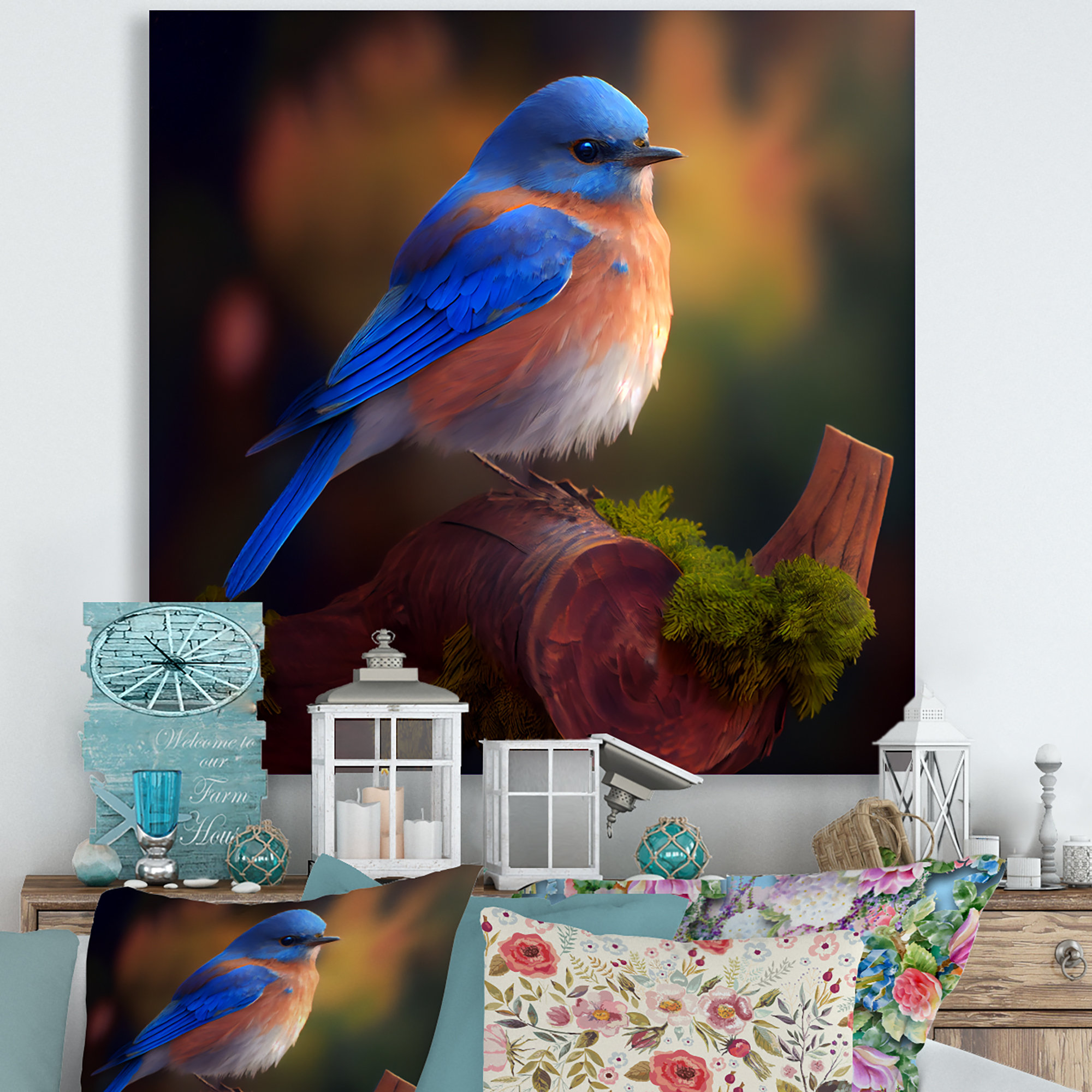 Red Barrel Studio® Beautiful Bright Bluebird On A Branch III - Animals ...
