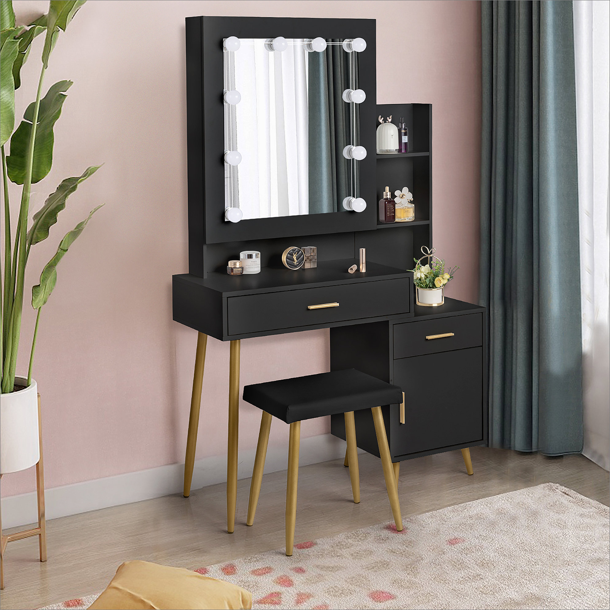 Latitude Run® Versatile Particle Board Dressing Table Set with Multiple ...