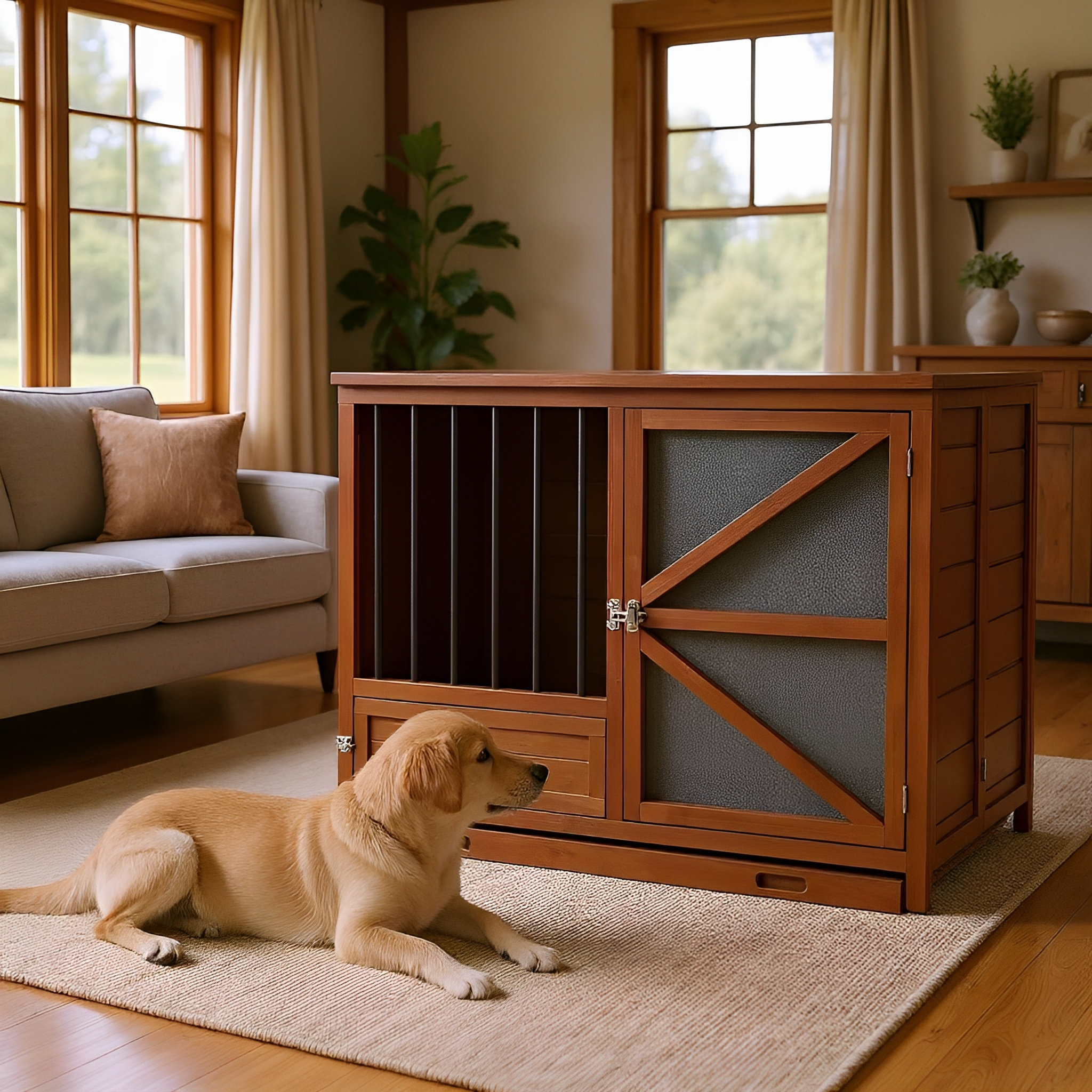 Latitude Run® 33" Solid Wood Foldable Dog Crate Furniture – Multi ...