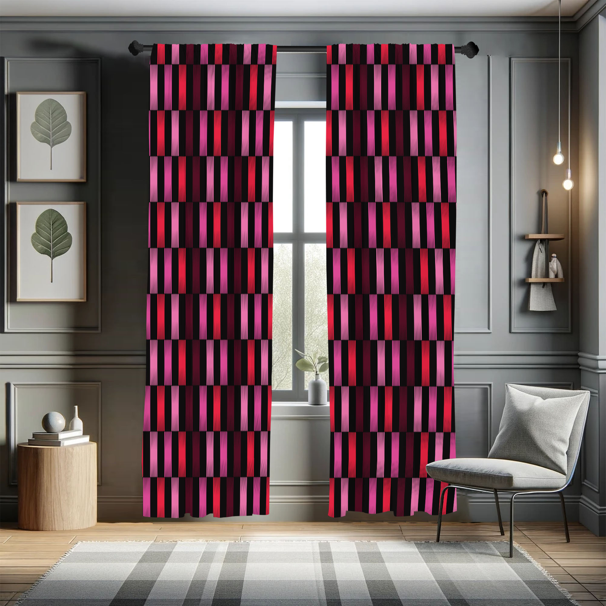 George Oliver Abstract Curtains, Rectangular Shapes on Dark, Pair of 28 ...