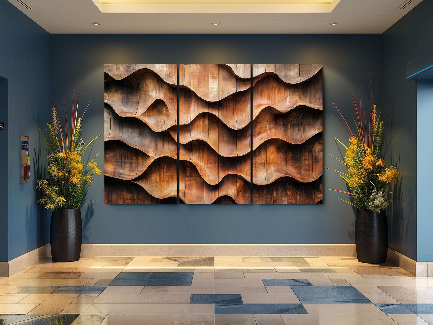 Ivy Bronx Triptych Canvas Wall Art – Wavy Wood Triptych Wall Art Set ...