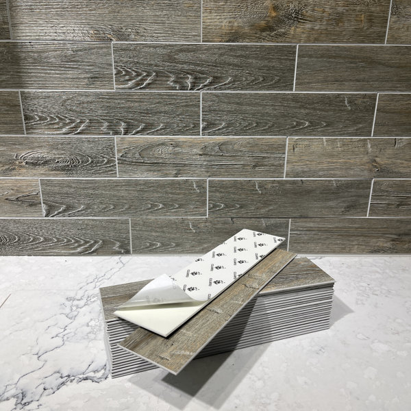 Colamo 3" x 12" Rigid Peel & Stick Wood Look Tile Subway Backsplash ...