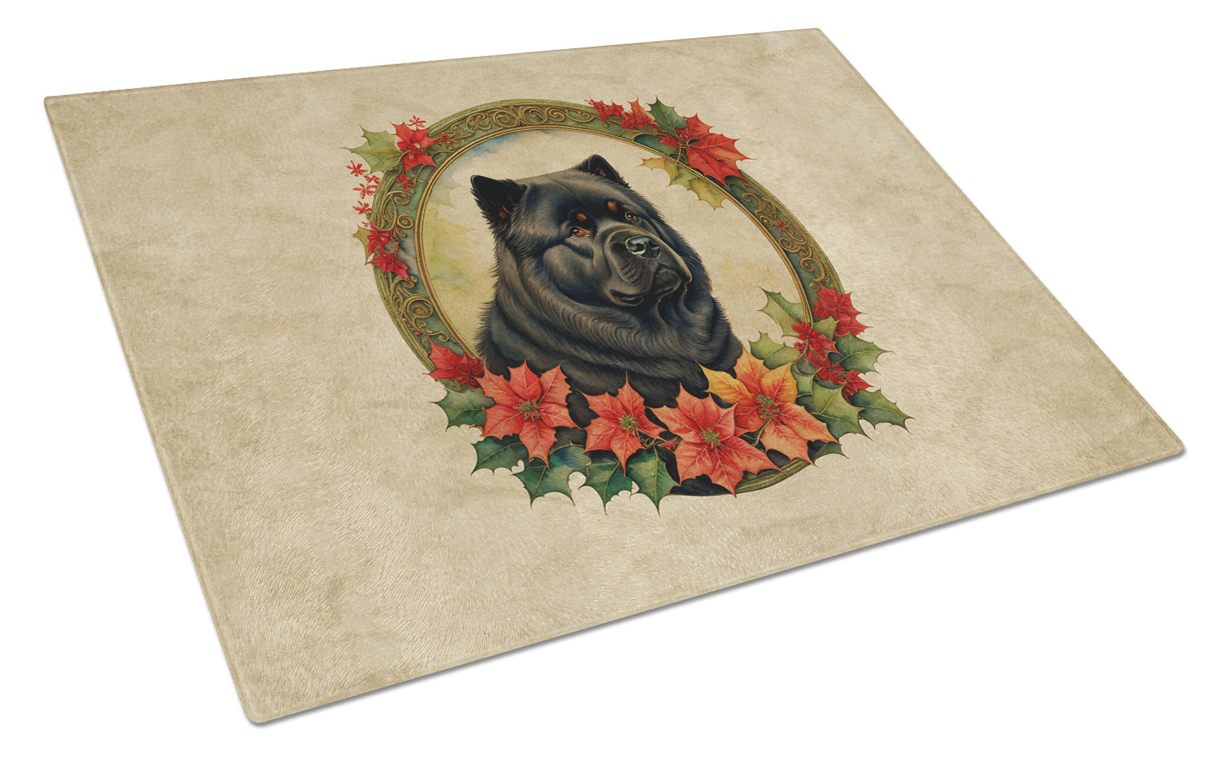 Caroline's Treasures Chow Chow Christmas Flowers Glass Cutting Board ...