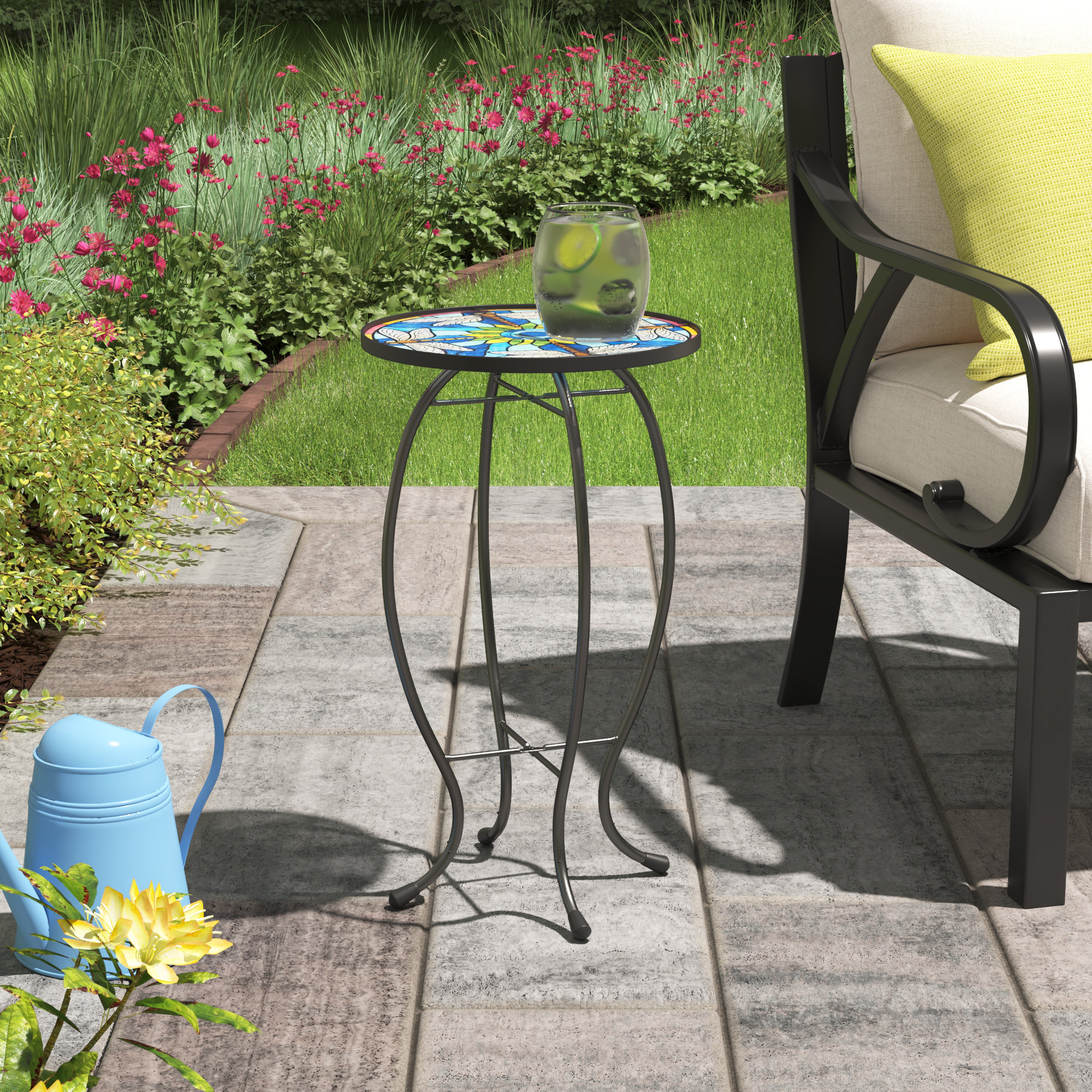 Lark Manor™ Olen Tiffany Dragonfly Glass Indoor/Outdoor Side Table ...