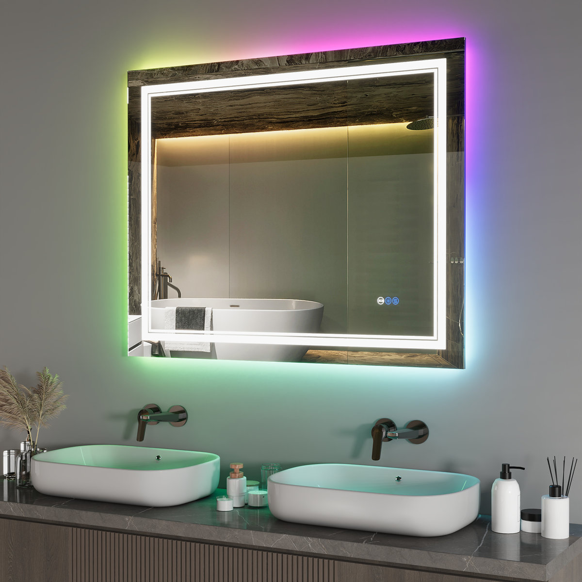 Deervalley 40"X 32" RGB LED Bathroom Mirror, Front Light And RGB ...