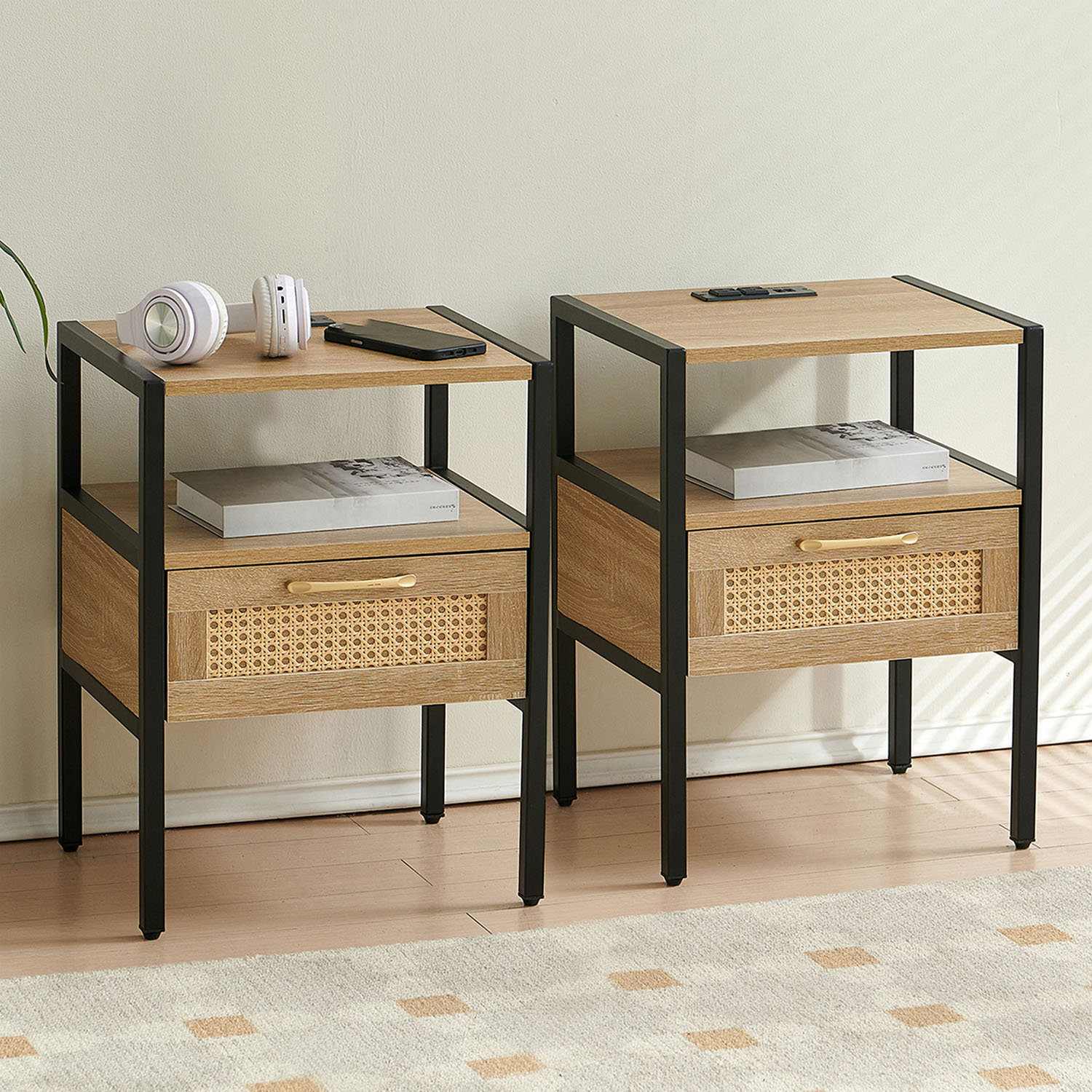Bayou Breeze Set Of 2 Rattan Wooden Side Table With Power Outlet And Usb Port - Wayfair Canada
