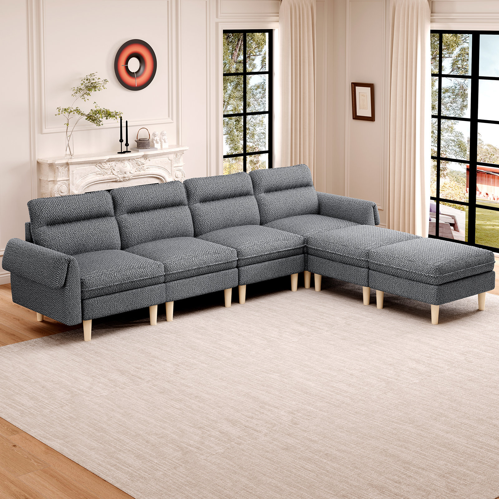 George Oliver 6 - Piece Reversible Modular Sectional Sofa Couch ...