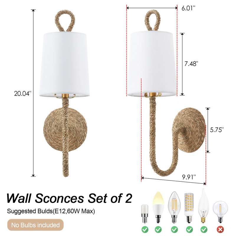 Breakwater Bay Modern Armed Wall Sconces With White Fabric Shade | Wayfair