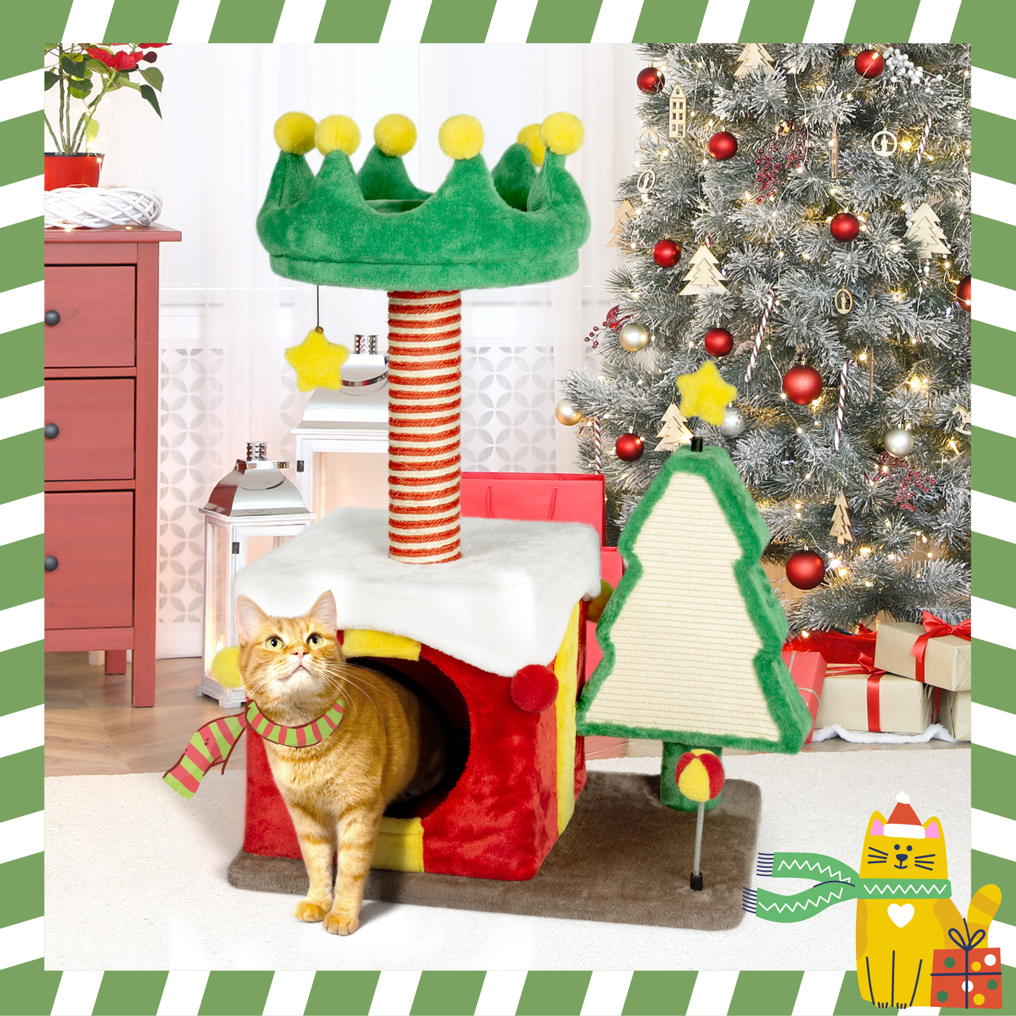 KAMABOKO Christmas Decoration Cat Tree, Christmas Gift Cat Condo ...