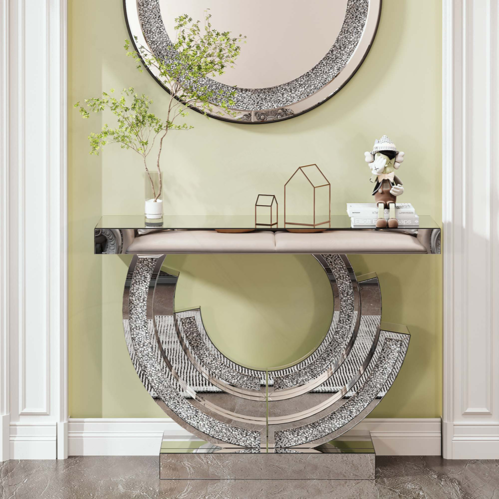 17 Stories 3C Shaped Crushed Diamond Hallway Table For Hotel Mirrored ...