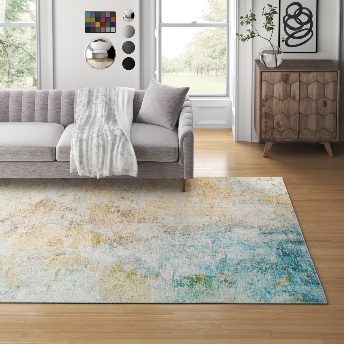 Mercury Row® Kluesner Abstract Yellow/Blue Area Rug & Reviews | Wayfair