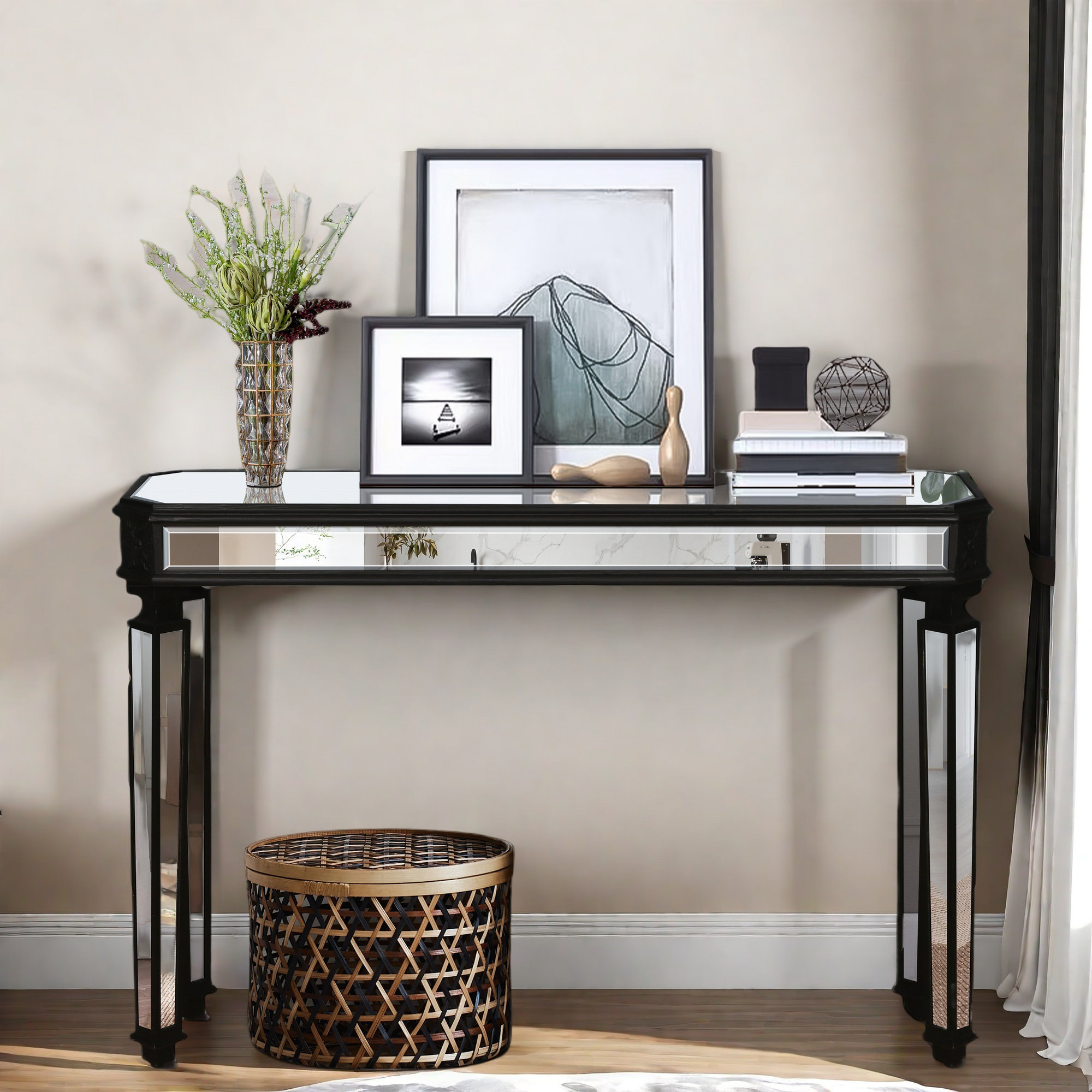 House of Hampton® Mirror Console Table With Vintage Carving Process ...