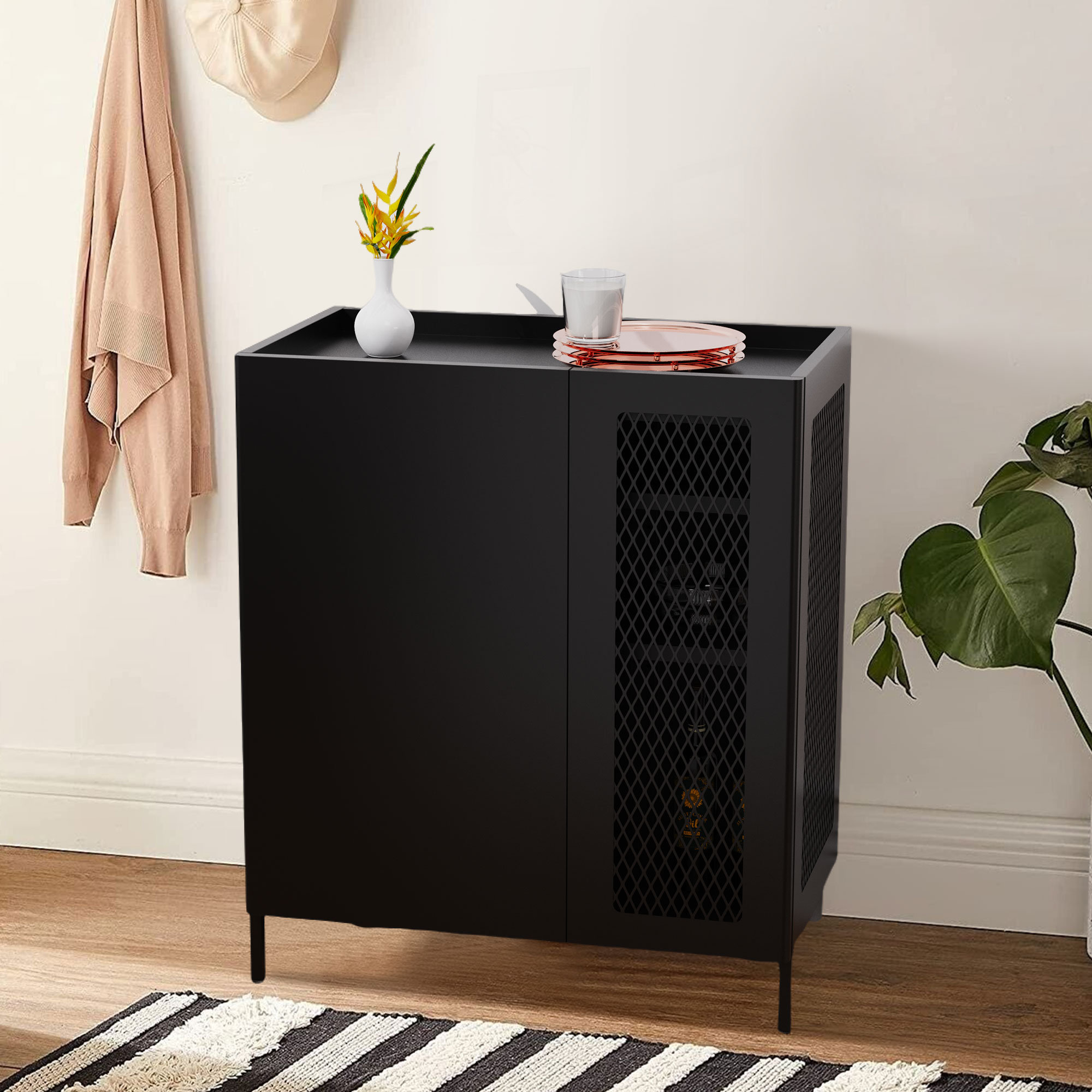 Latitude Run® Metal Sideboard Cabinet With Mesh Element Doors And ...