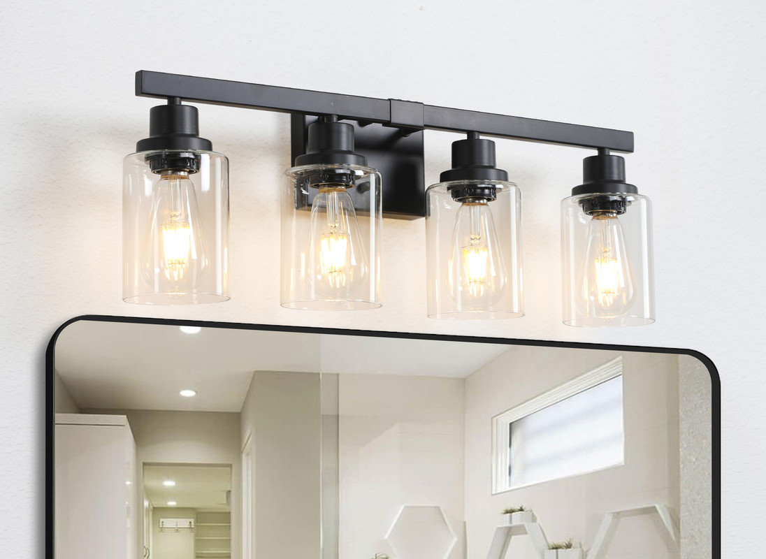 Ivy Bronx Modern 4-Light Bathroom Vanity Light Fixture with Clear Glass ...