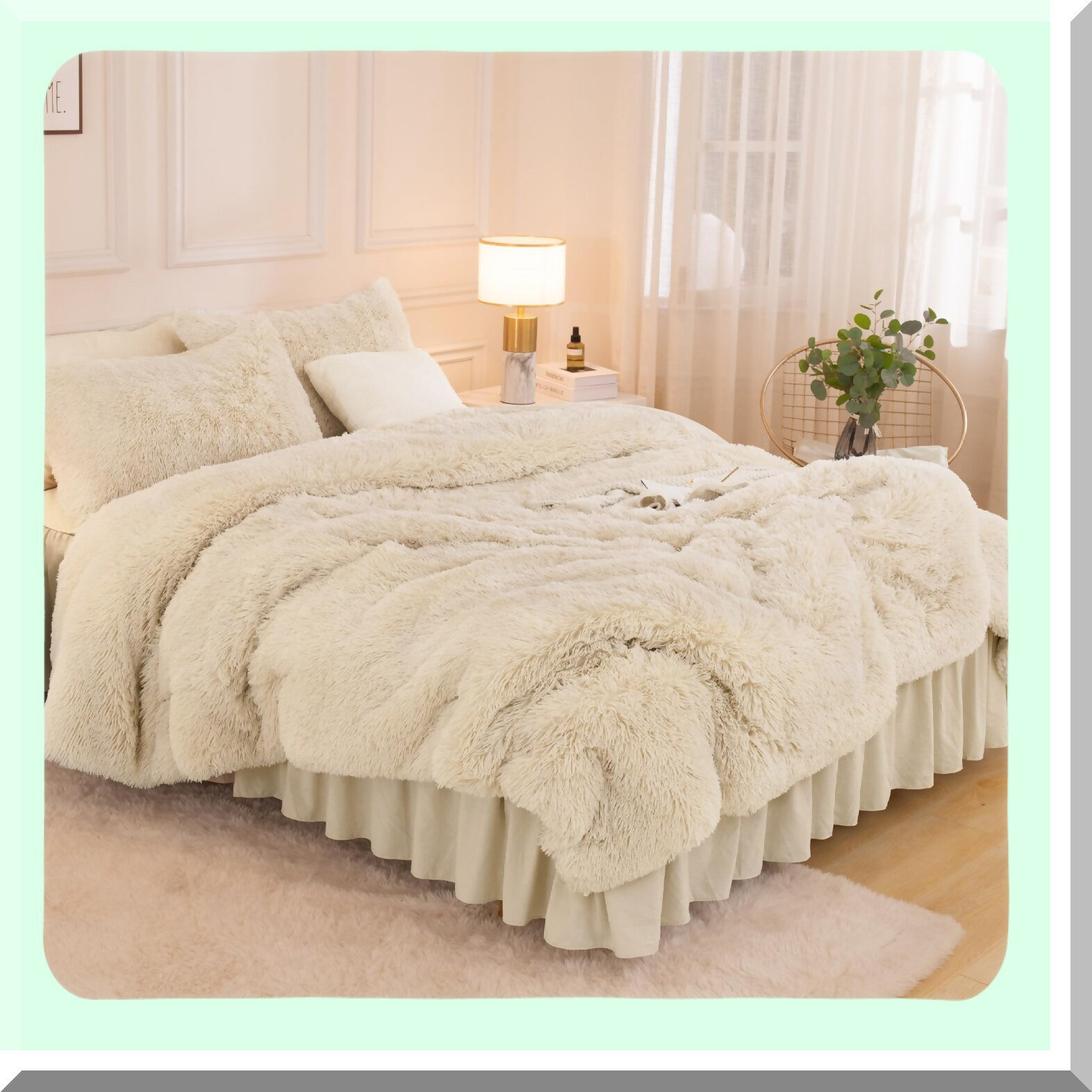 Everly Quinn Plush Puff Queen Comforter Set - Fluffy Beige Bedding with ...