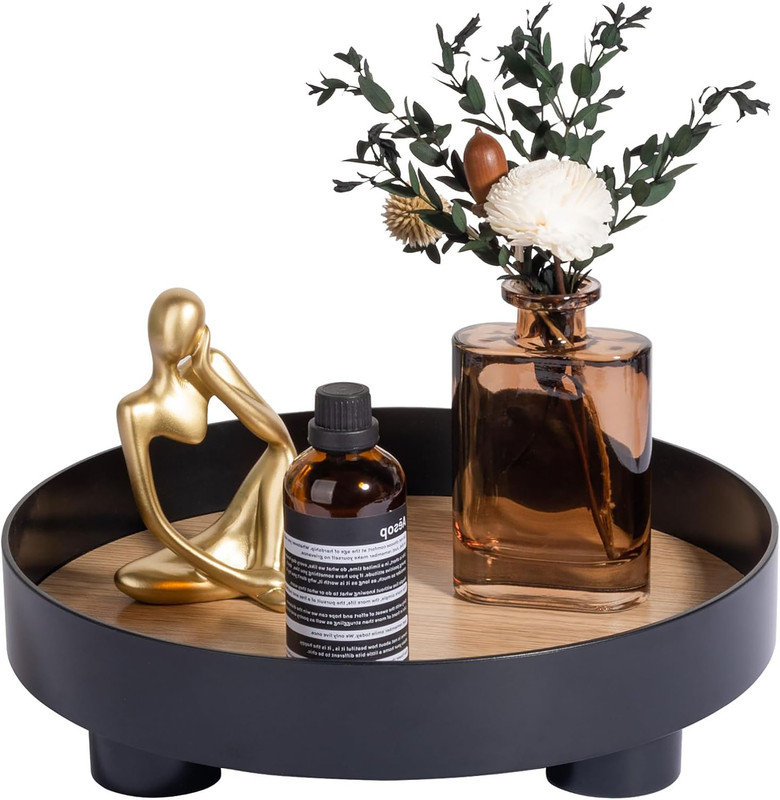 Latitude Run® Round Wooden Tray , Farmhouse Coffee Table Centerpiece ...