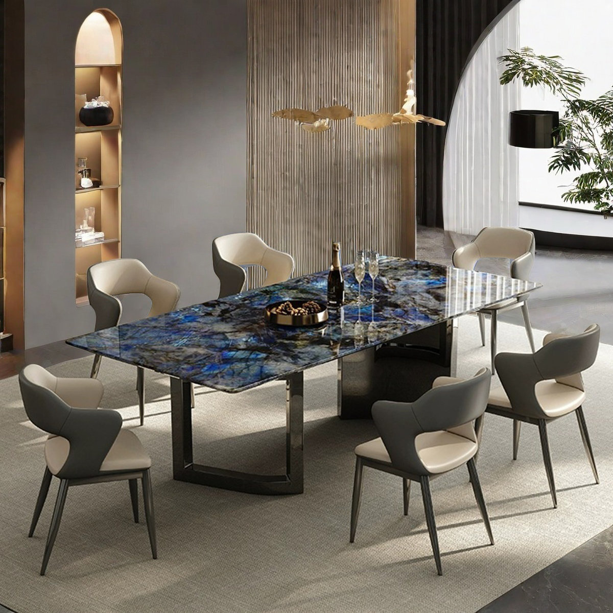 ALLNICEDT Modern Luxury Microlite Stone Dining Table Sets - Wayfair Canada