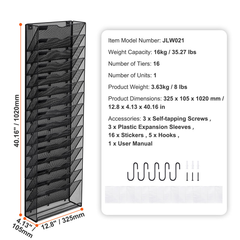 Inbox Zero File Wall Rack Mesh Wall File Holder 1-Piece 16 Pockets for ...